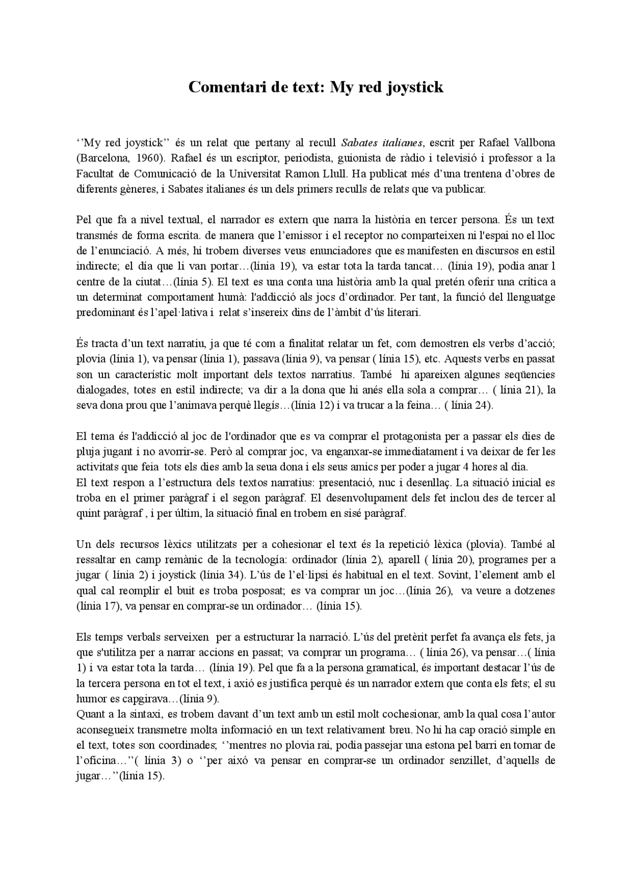 Comentari De Text My Red Joystick Ejercicios De Valenciano Docsity