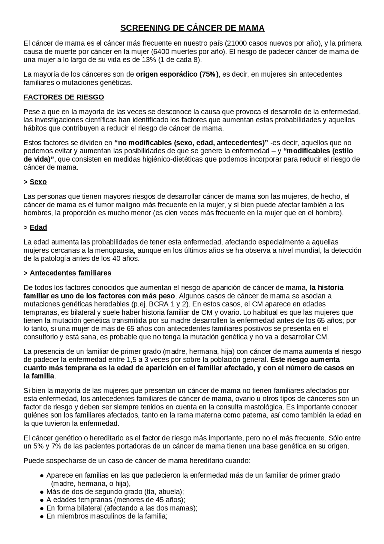Screening De CÁncer De Mama Resúmenes De Ginecología Docsity