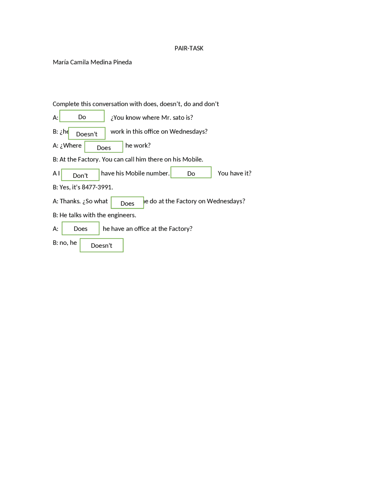 Ejercicio De Presente Simple Ejercicios De Inglés Docsity
