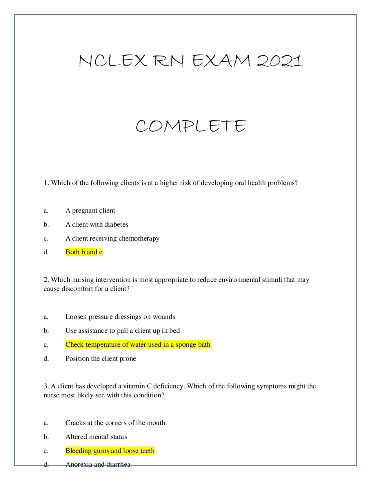 NCLEX RN EXAM 2021 NCLEX RN EXAM 2021 | Exams Nursing | Docsity