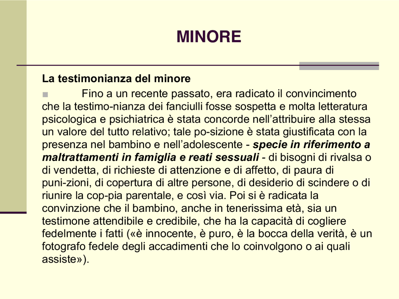 Testimonianza Del Minore Schemi E Mappe Concettuali Di Diritto Penale