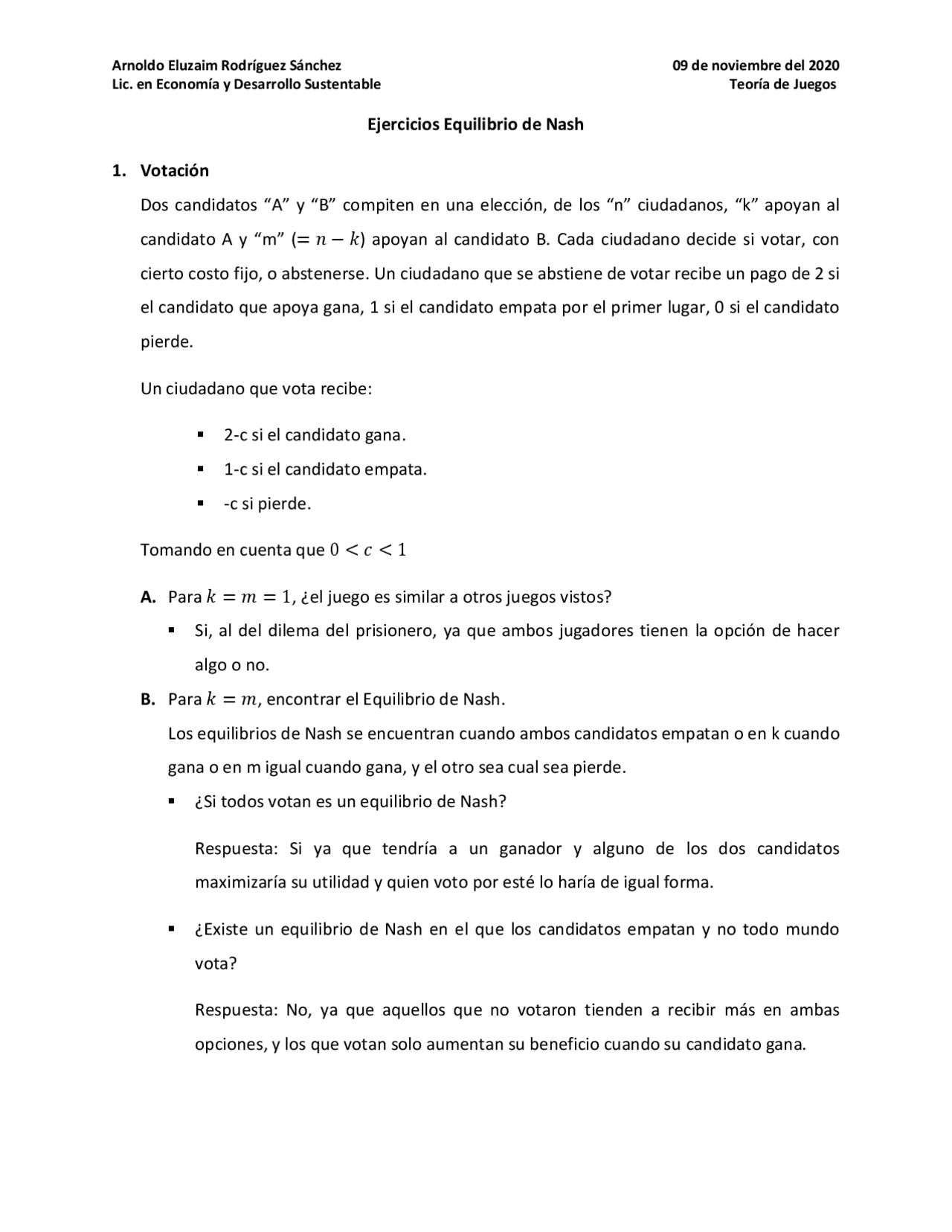 Ejercicios Equilibrio De Nash Ejercicios De Teoría De Juegos Docsity