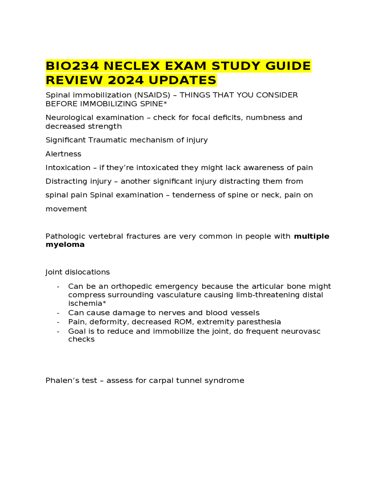 BIO234 NECLEX EXAM STUDY GUIDE REVIEW 2024 UPDATES | Study Guides ...