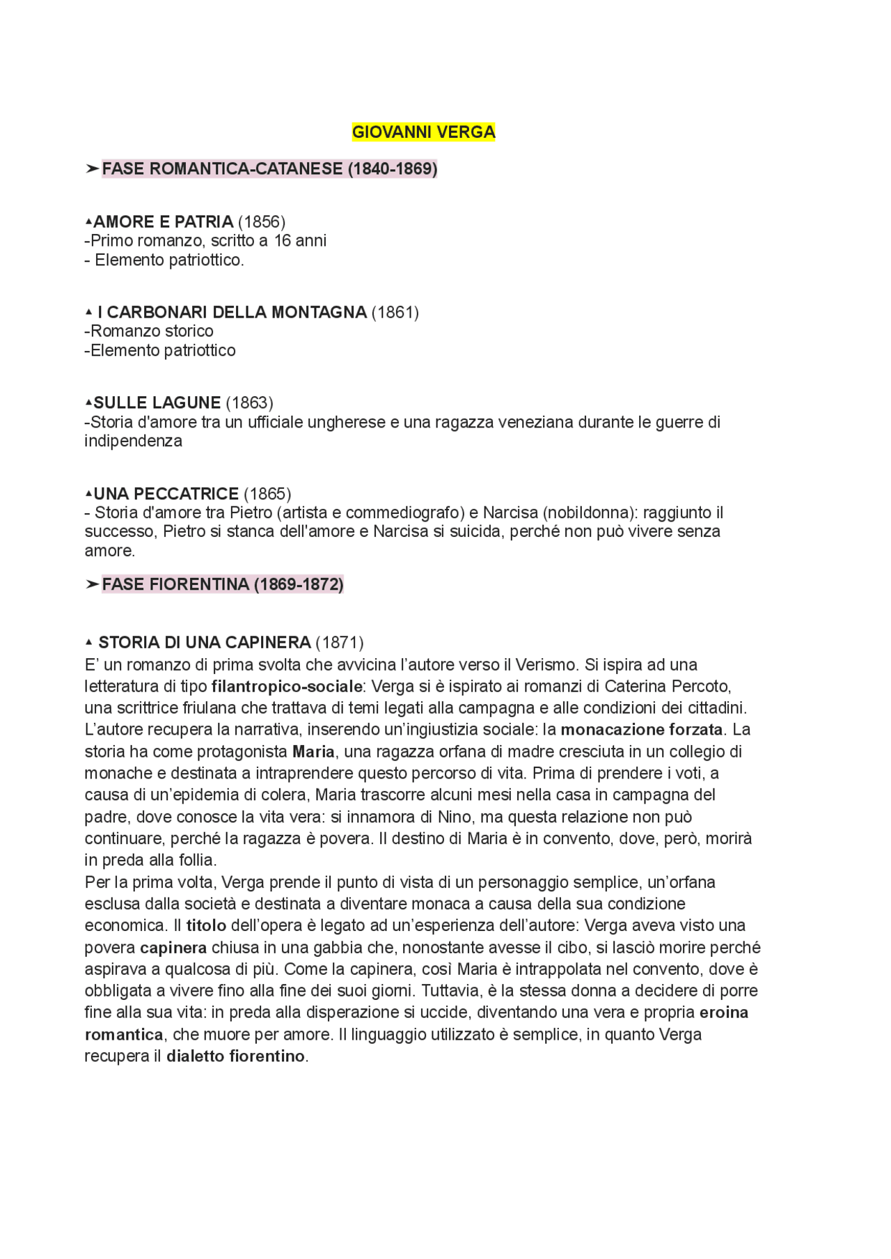 Giovanni Verga e il Verismo. | Appunti di Italiano | Docsity