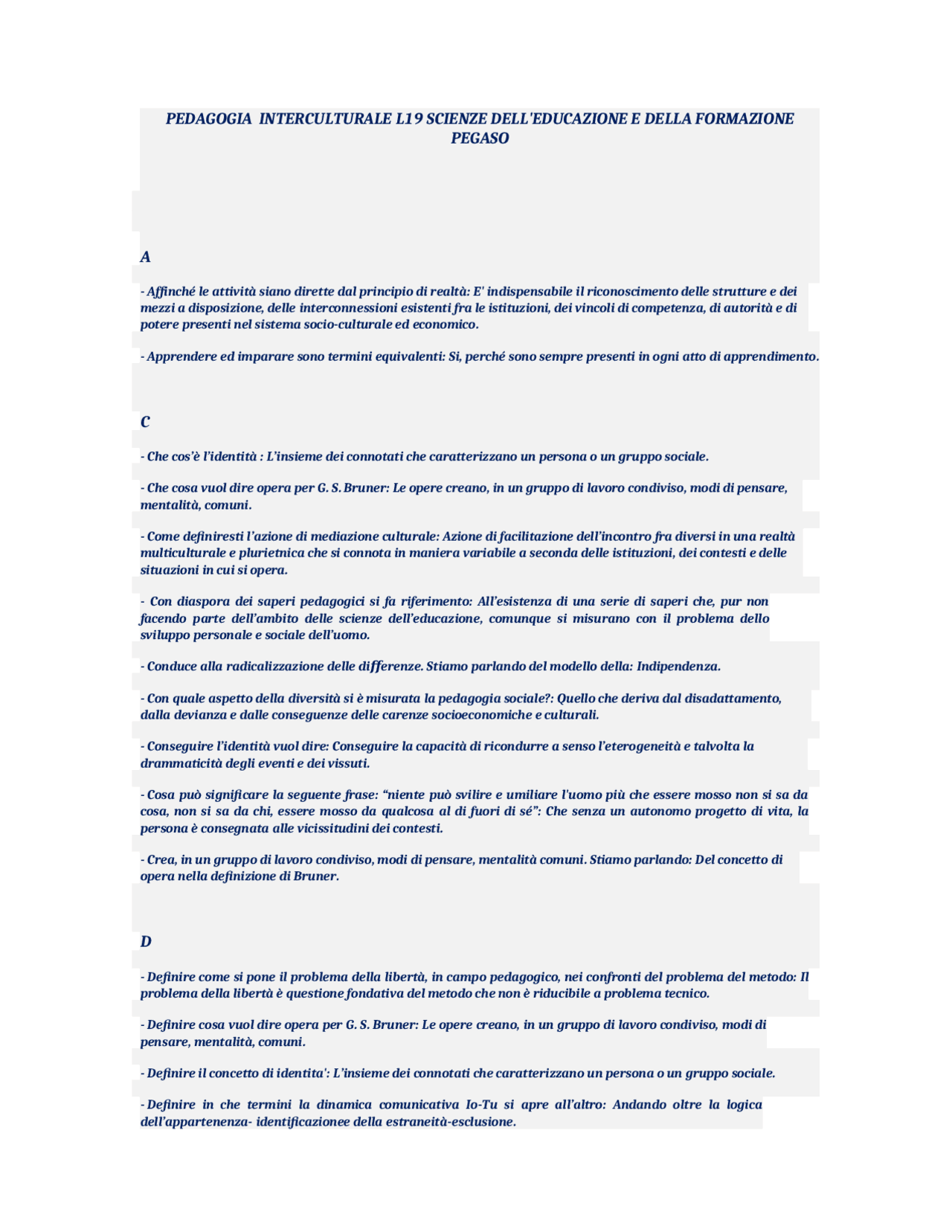 Pedagogia Interculturale L19 Scienze Delleducazione E Della Formazione