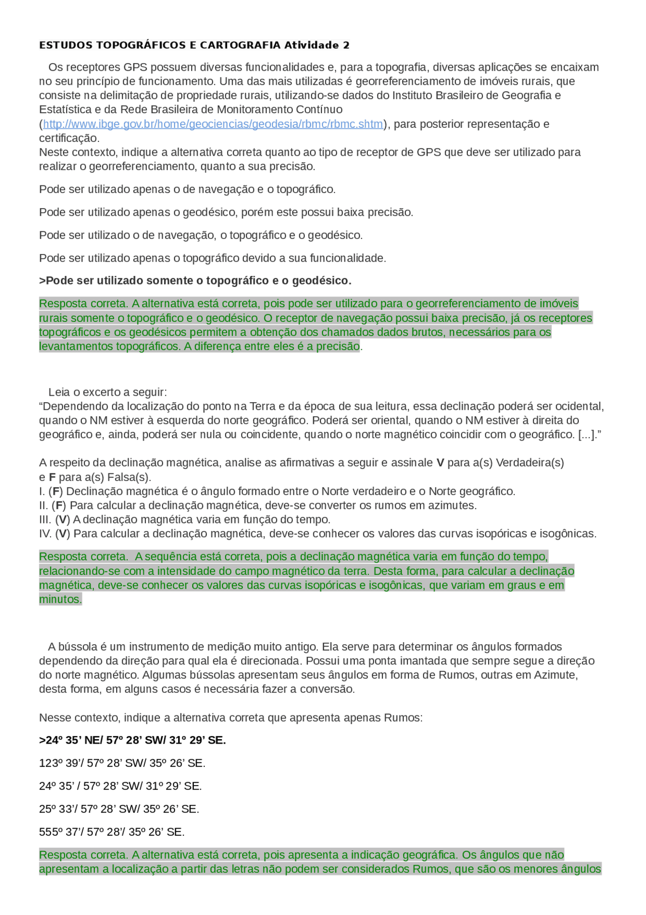 ESTUDOS TOPOGRÁFICOS E CARTOGRAFIA A1 | Exercícios Geodésia e Cartografia | Docsity