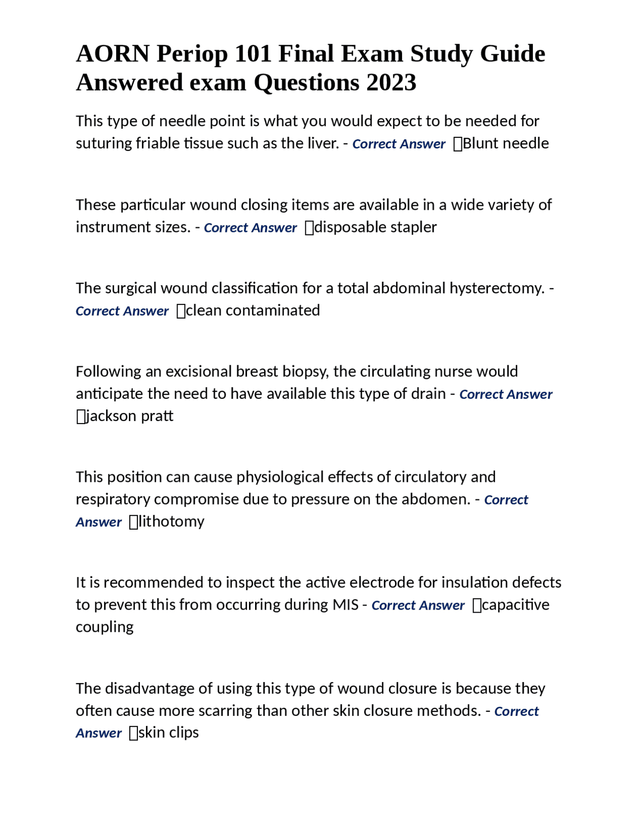 AORN Periop 101 Final Exam Study Guide Answered exam Questions 2023 ...