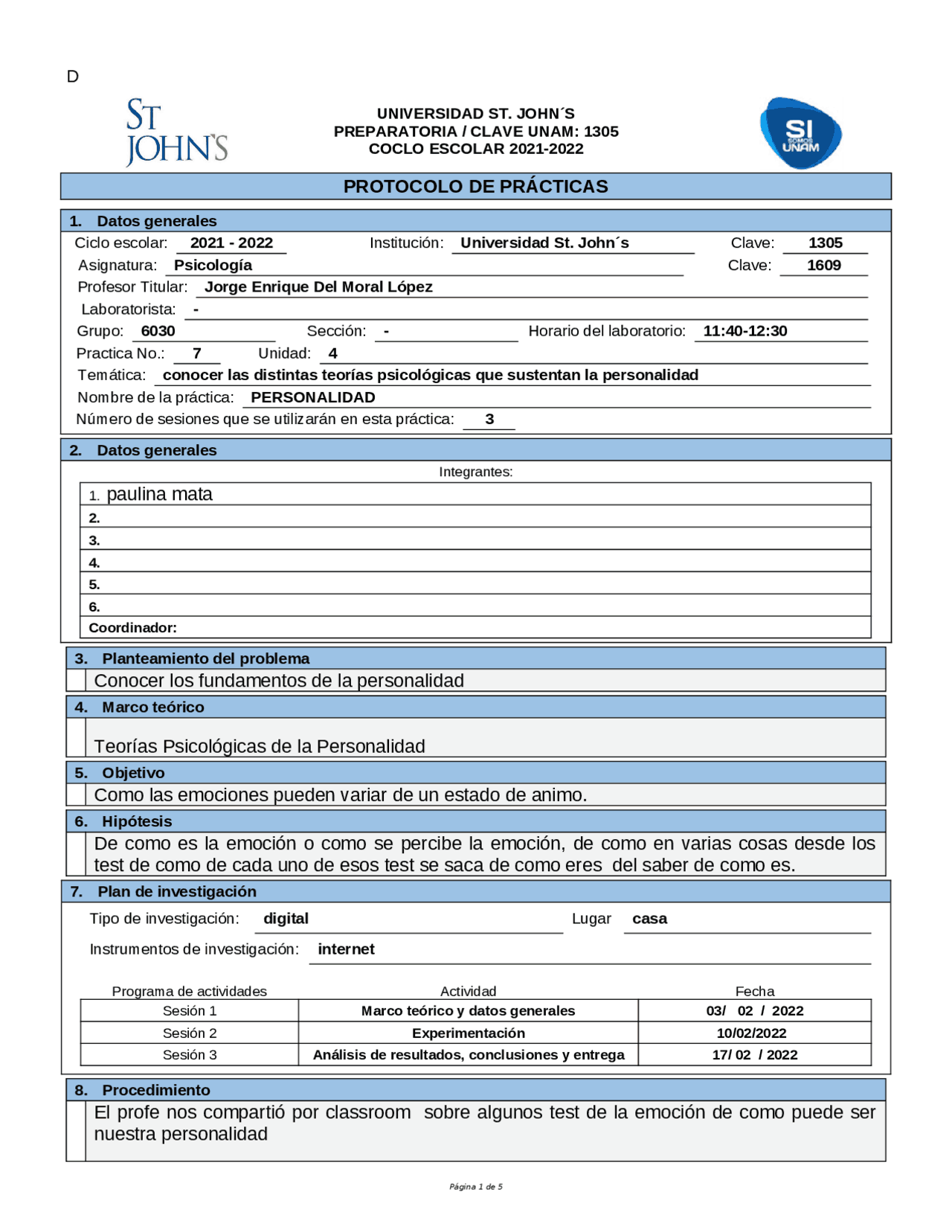 Practica 7 de Psicologia para bachillerato | Guías, Proyectos, Investigaciones de Psicología ...