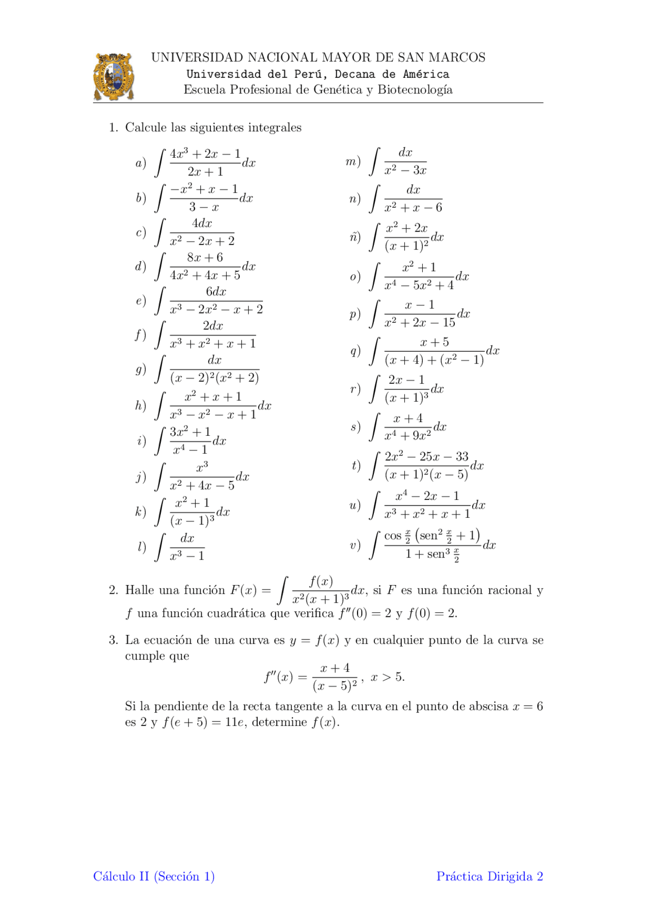 PD2 CÁLCULO II - INTEGRACION POR SUSTITUCION | Ejercicios de Cálculo | Docsity