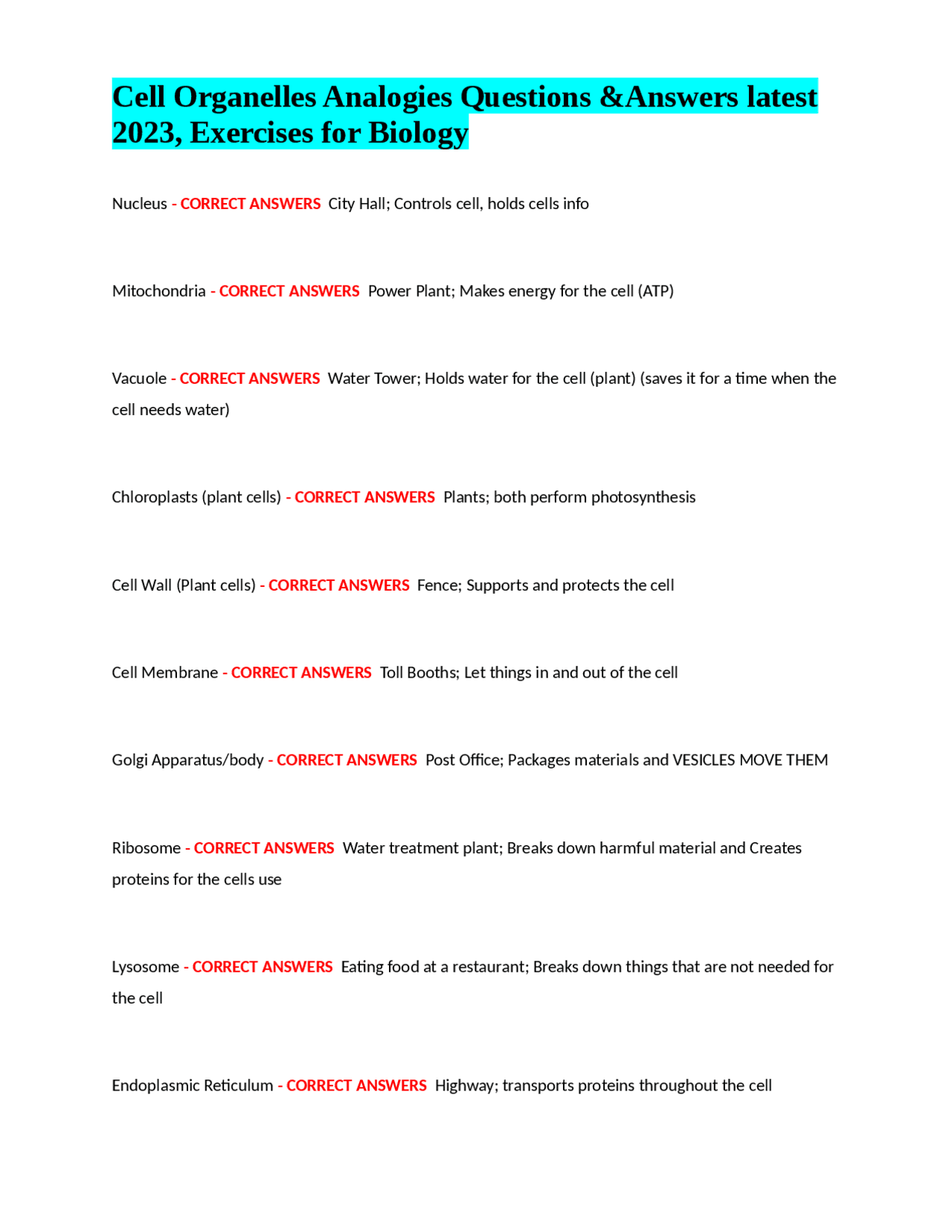 Plant Cell City Answers