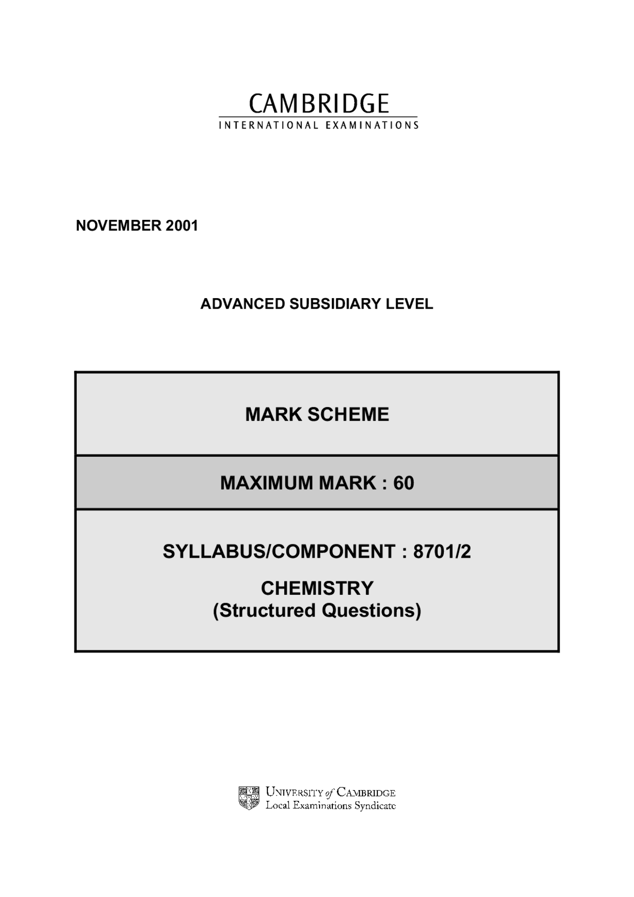 AS Level Chemistry Mark Scheme: Structured Questions (8701/2) | Exams ...