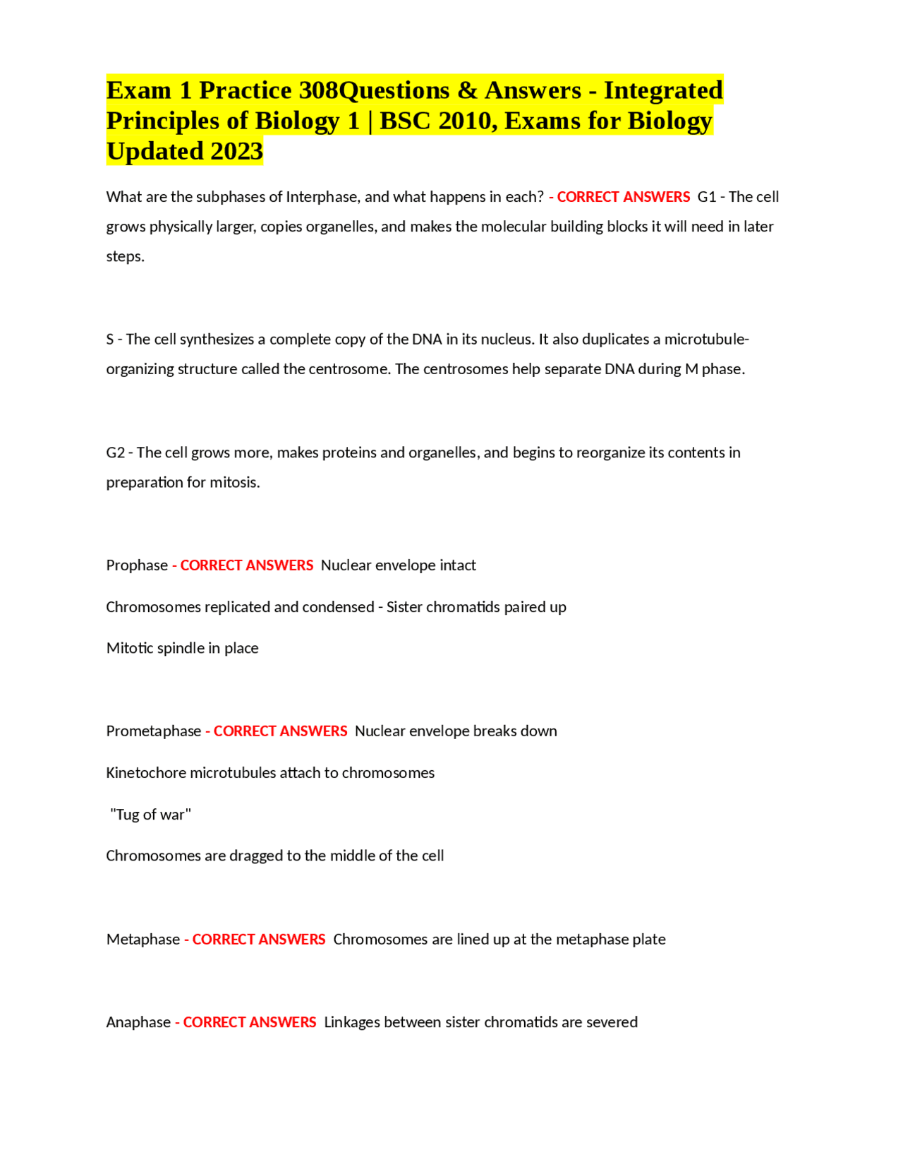 Exam 1 Practice 308questions And Answers Integrated Principles Of