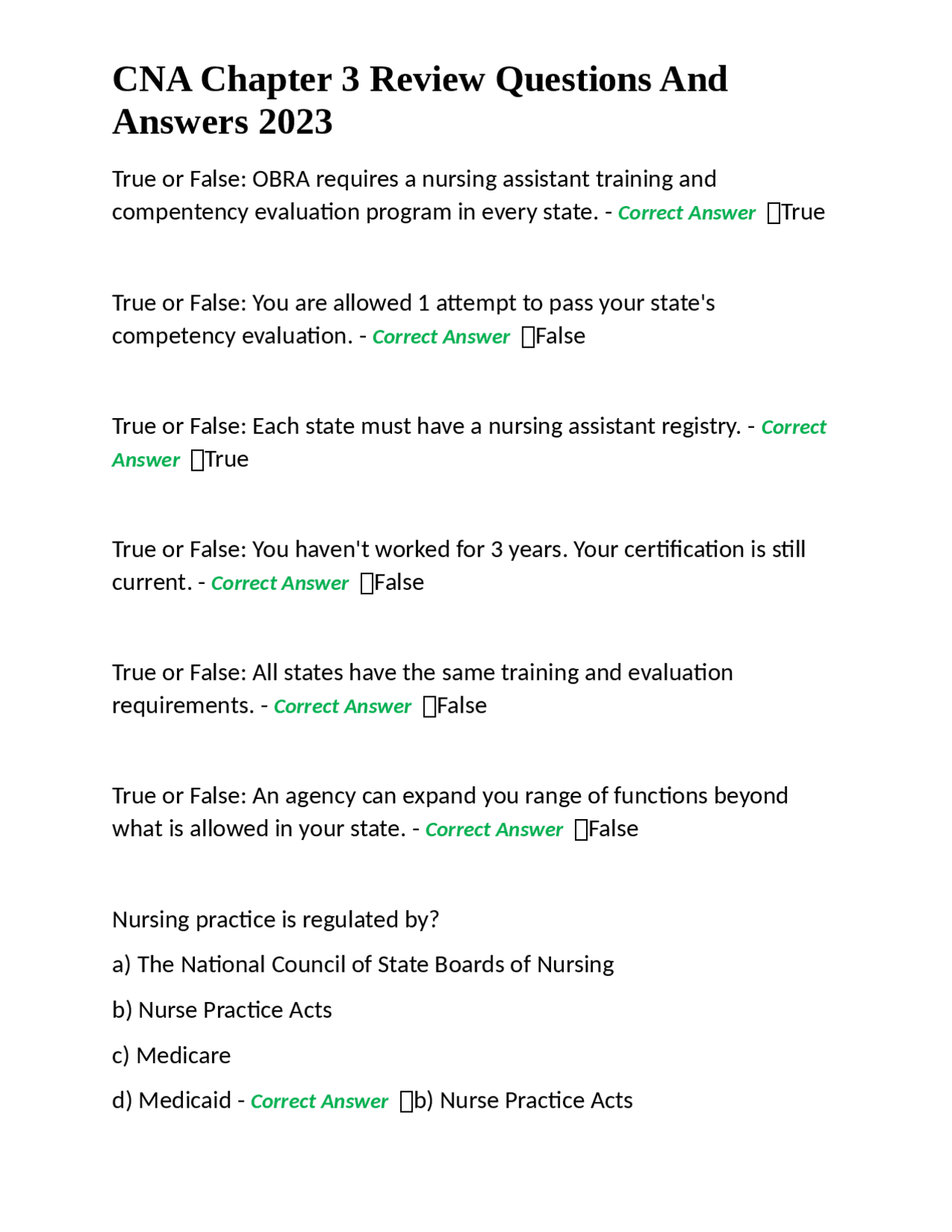 CNA Chapter 3 Review Questions And Answers 2023 | Exams Nursing | Docsity