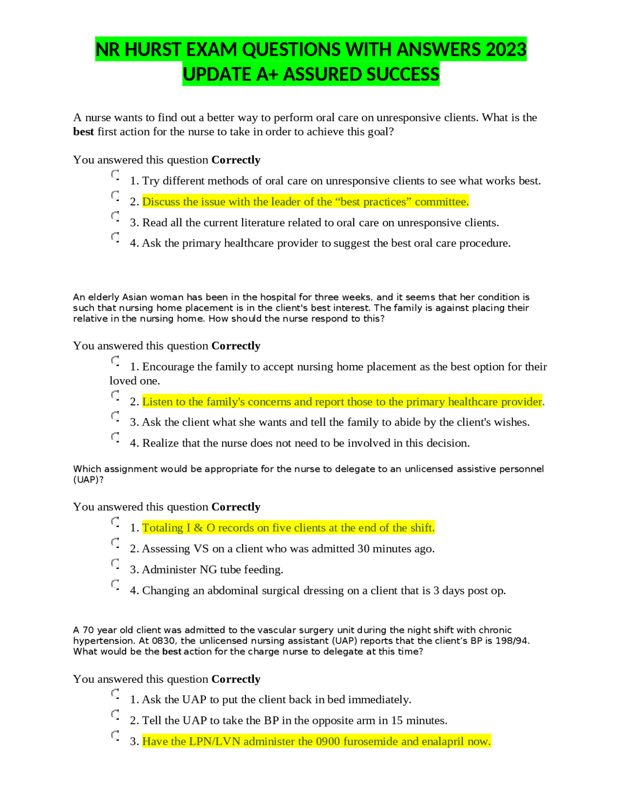 Nr Hurst Exam Questions With Answers 2023 Update A Assured Success