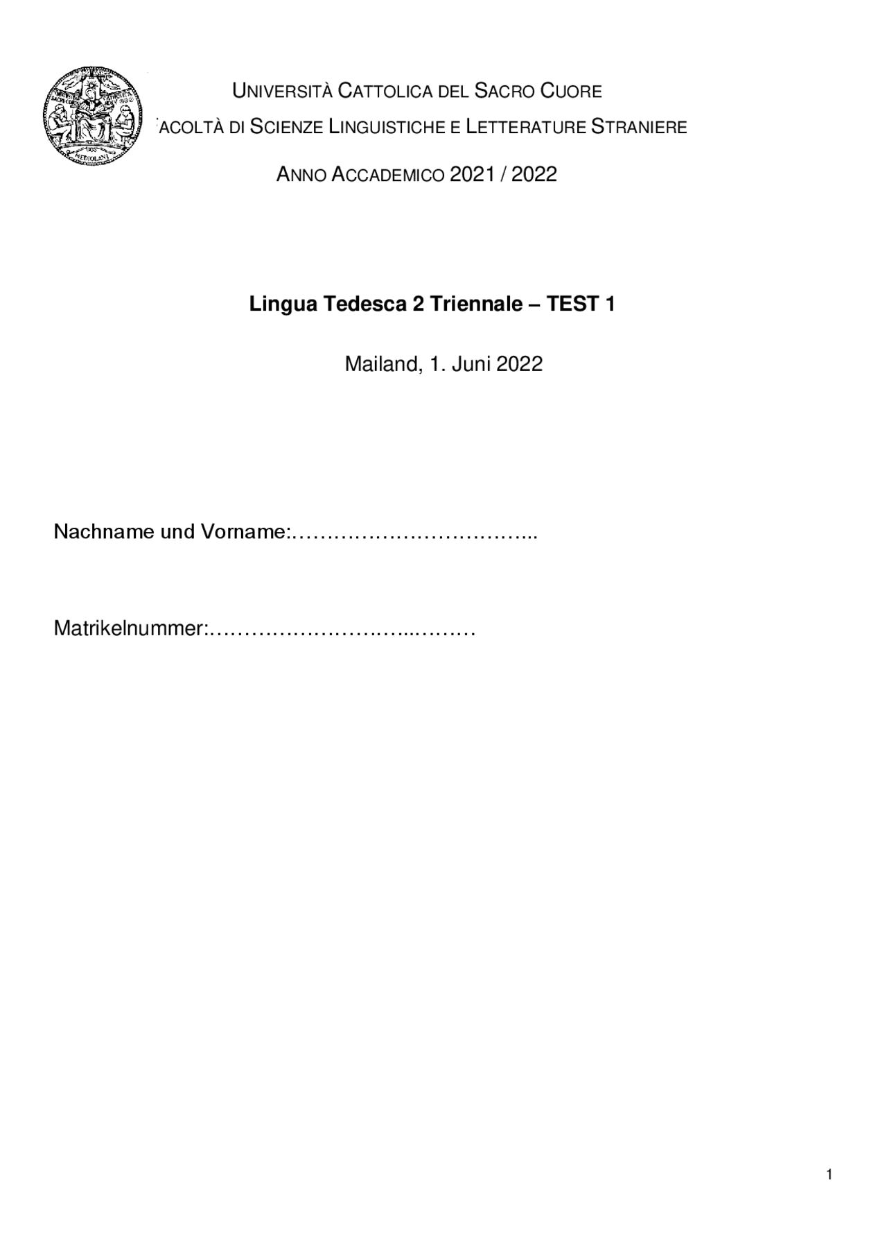 Materiale Per Scritto Tedesco 2 Prove Desame Di Lingua Tedesca Docsity