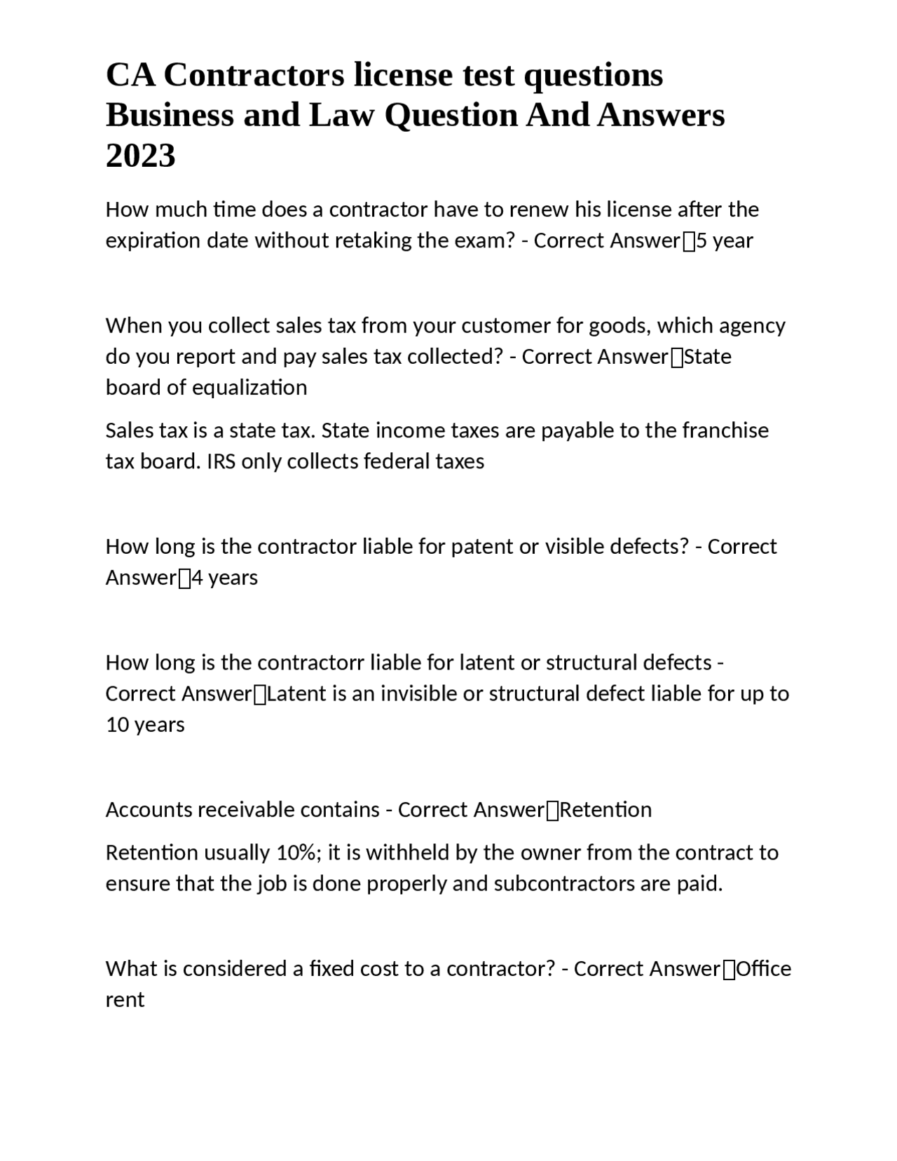 CA Contractors license test questions Business and Law Question And ...