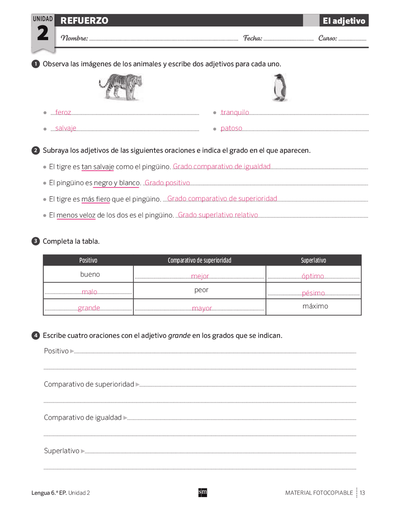 6 primaria sm savia ejercicios con soluciones | Ejercicios de Lengua y Literatura | Docsity