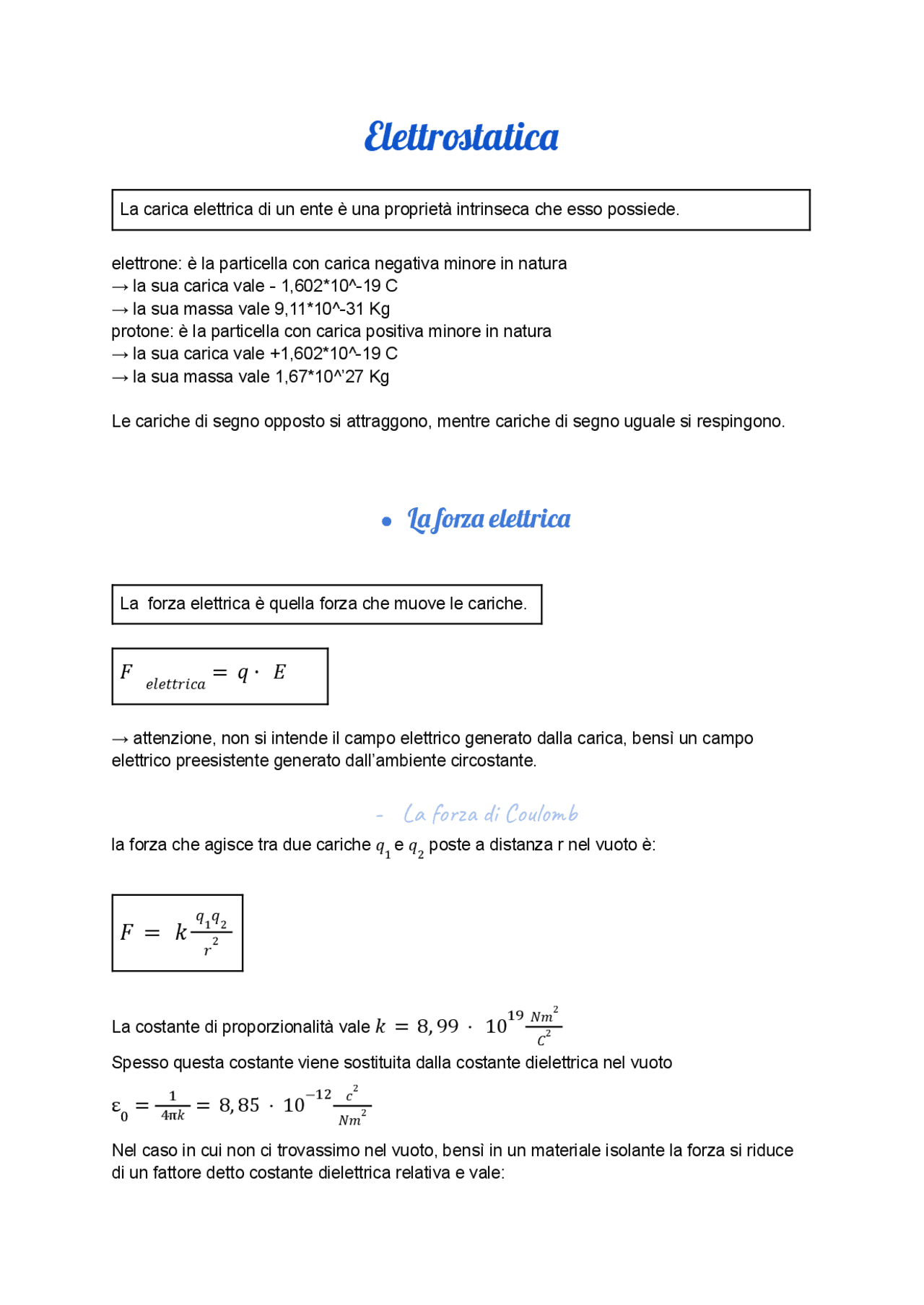 FIsica - elettrostatica ed elettrodinamica | Appunti di Fisica | Docsity