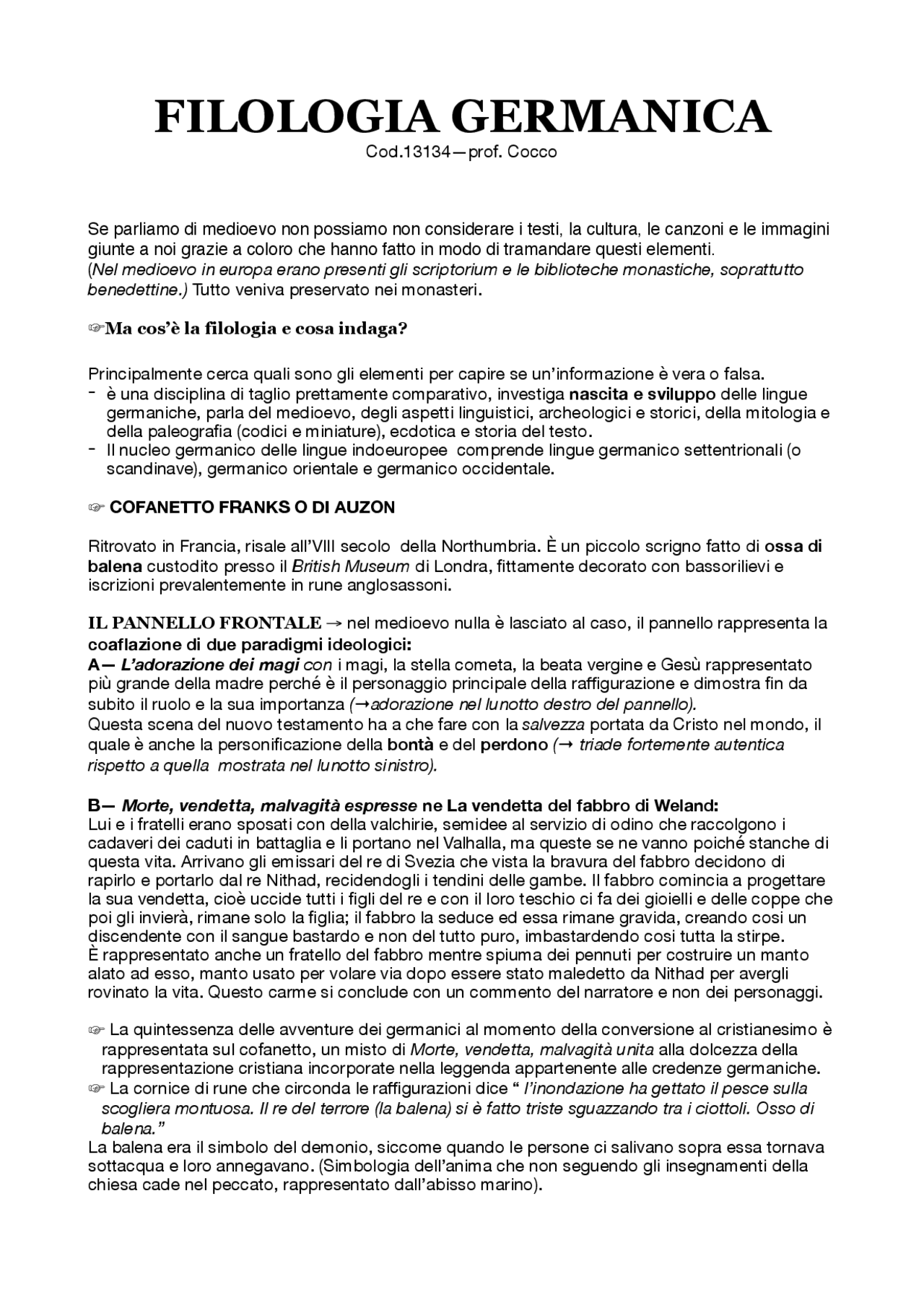 Filologia Germanica 2A | Appunti di Filologia Germanica | Docsity
