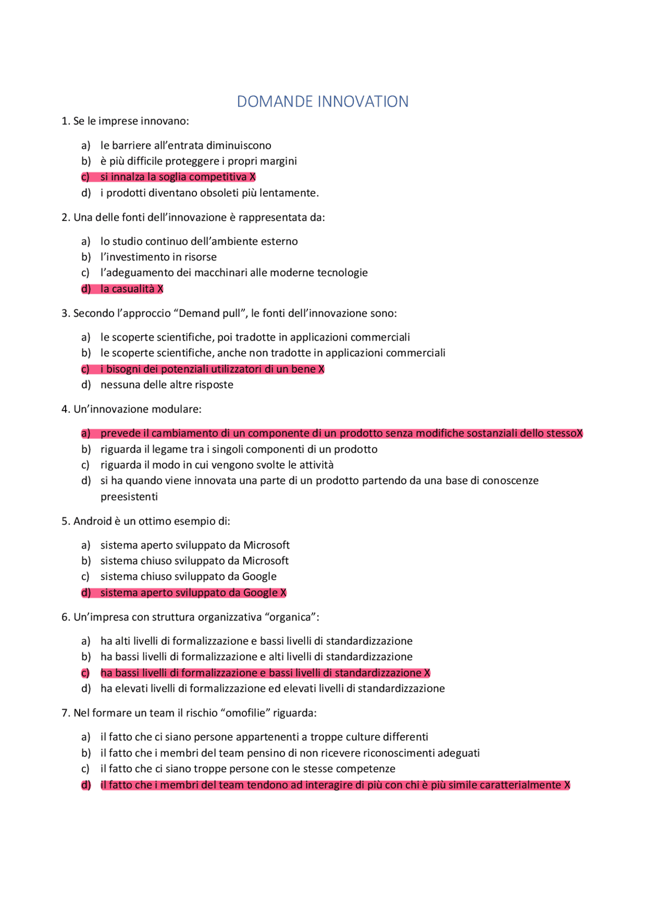 Domande innovation management | Panieri di Economia e Gestione Dell'innovazione | Docsity