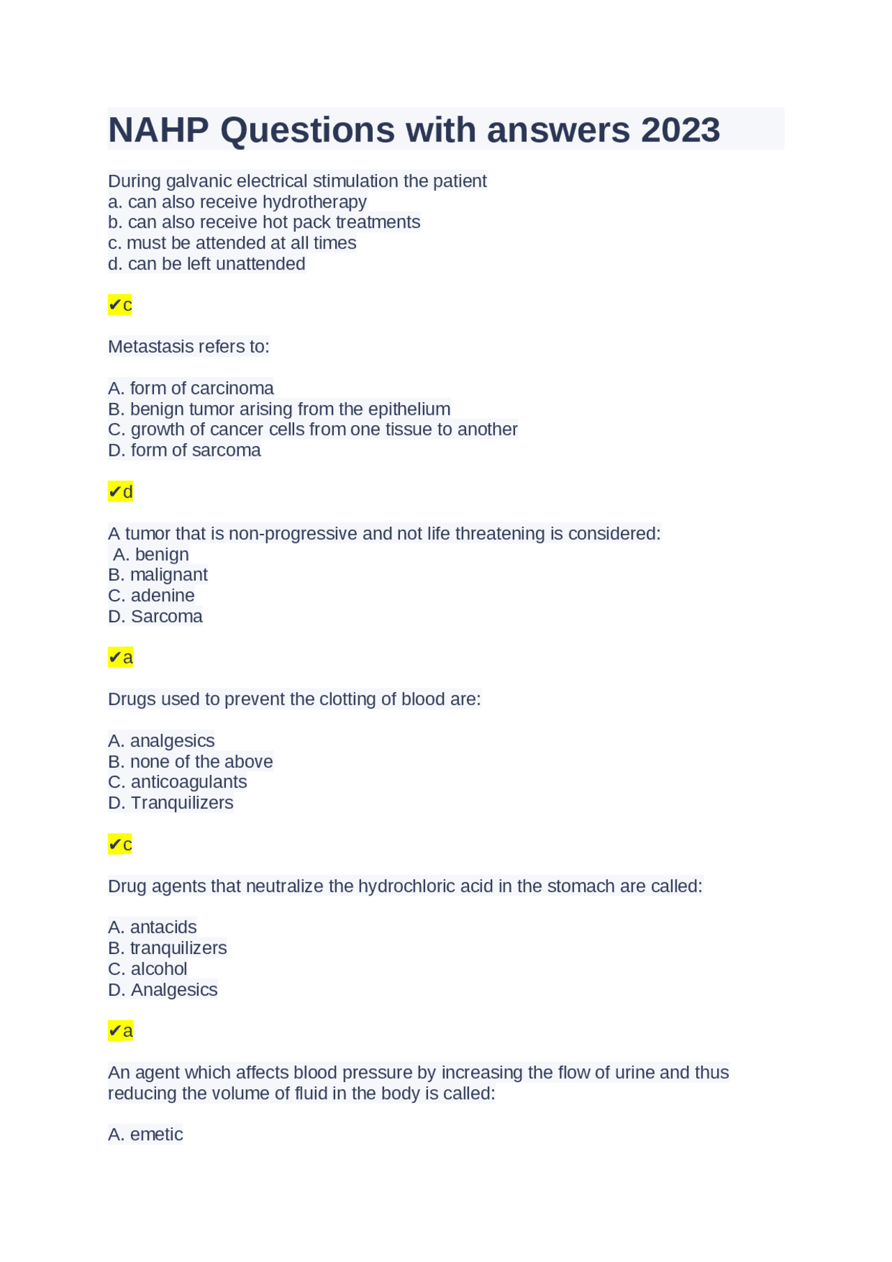 Nahp Questions With Answers 2023 Exams Nursing Docsity