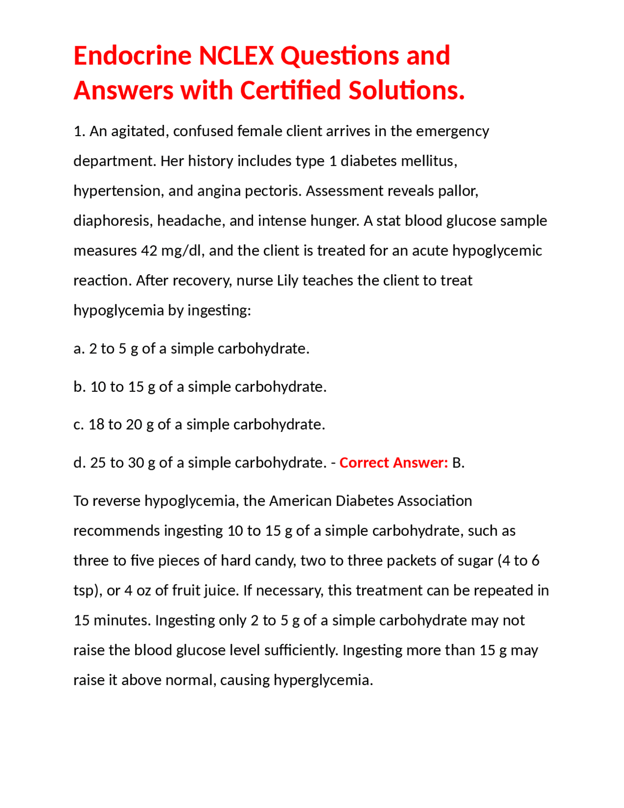 Endocrine NCLEX Questions and Answers with Certified Solutions. | Exams ...