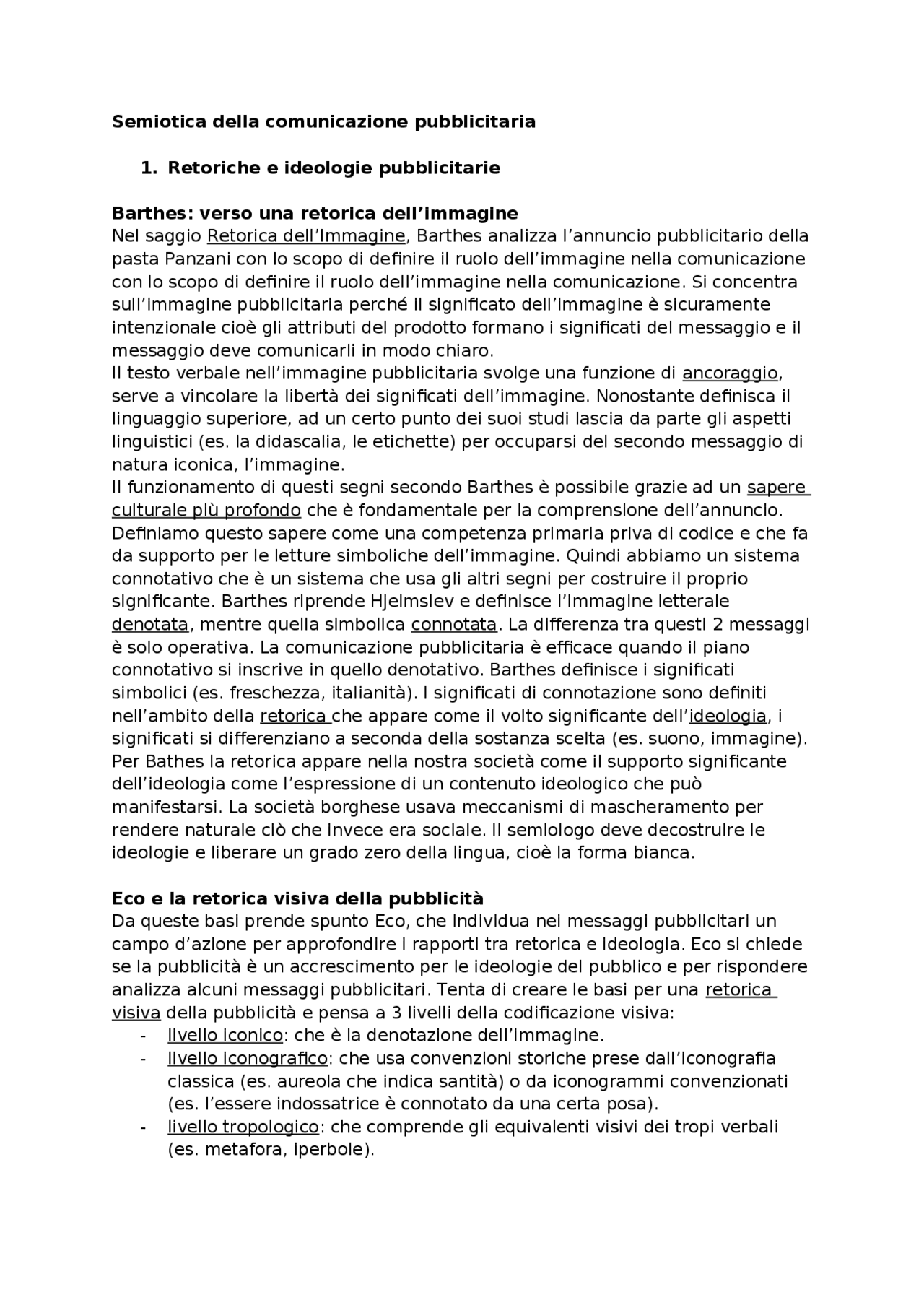 Riassunto Cap 1 Retoriche E Ideologie Pubblicitarie Semiotica Della