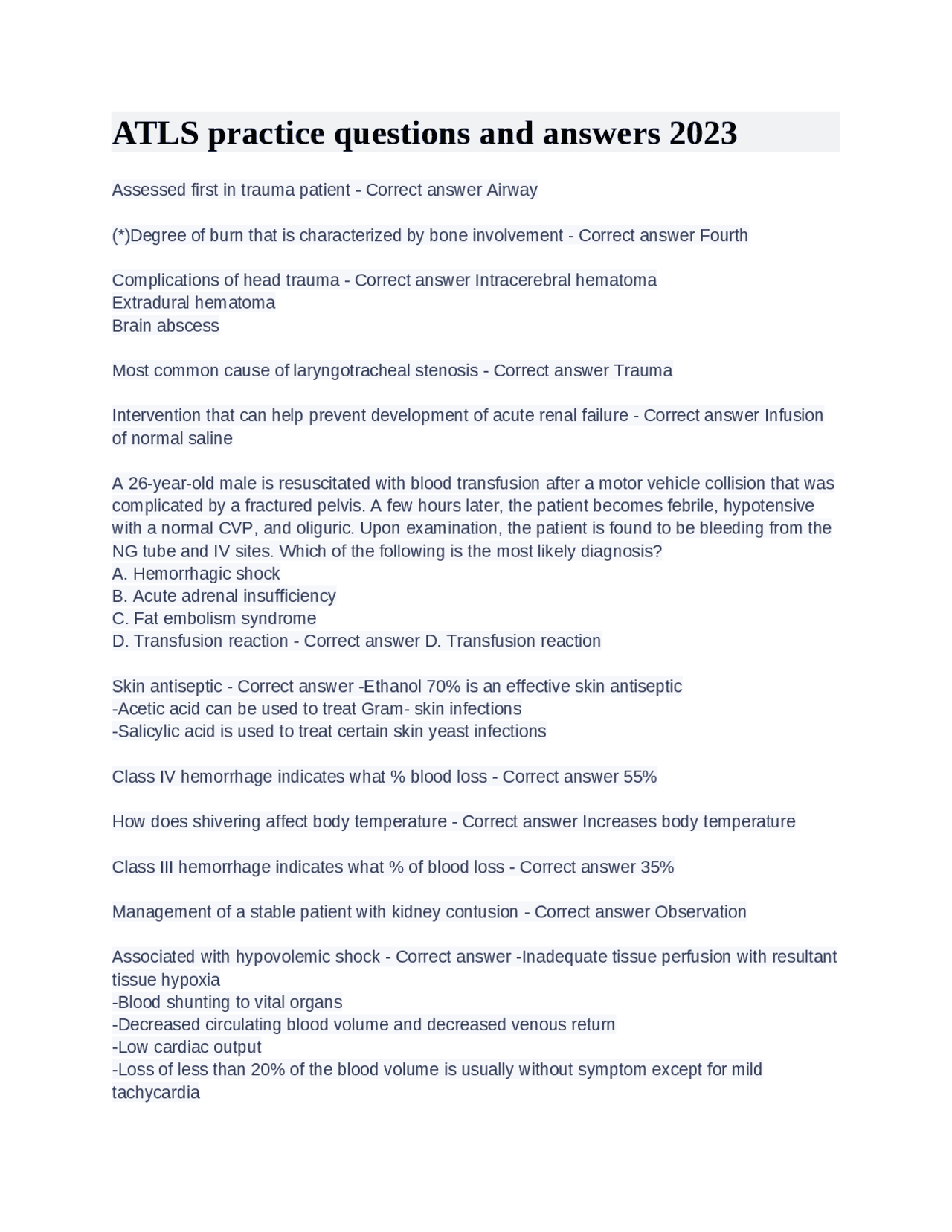 ATLS practice questions and answers 2023 | Exams Laboratory Practices ...