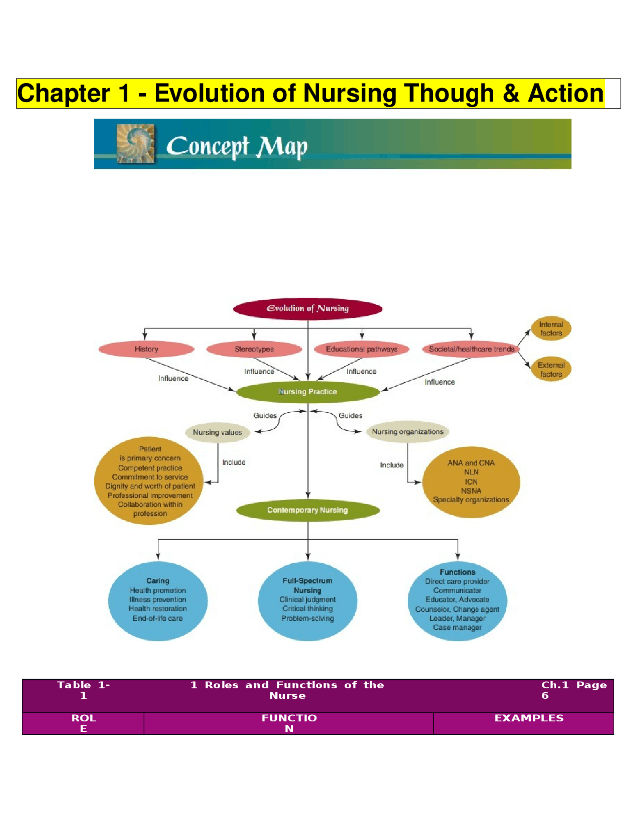 Chapter 1 - Evolution of Nursing Though & Action | Exams Nursing | Docsity