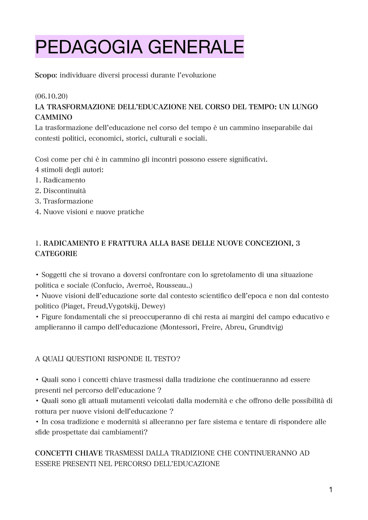 Appunti Corso Pedagogia Generale 1 Anno Schemi E Mappe Concettuali