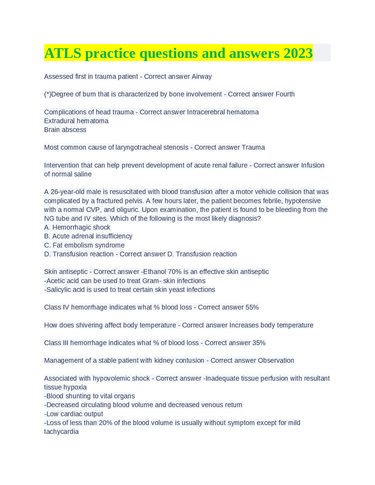 ATLS practice questions and answers 2023 | Exams Laboratory Practices ...