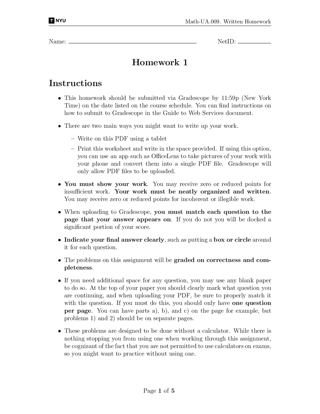 Answer Key To Homework 1 Of Pre Calc Lecture Notes Pre Calculus Docsity