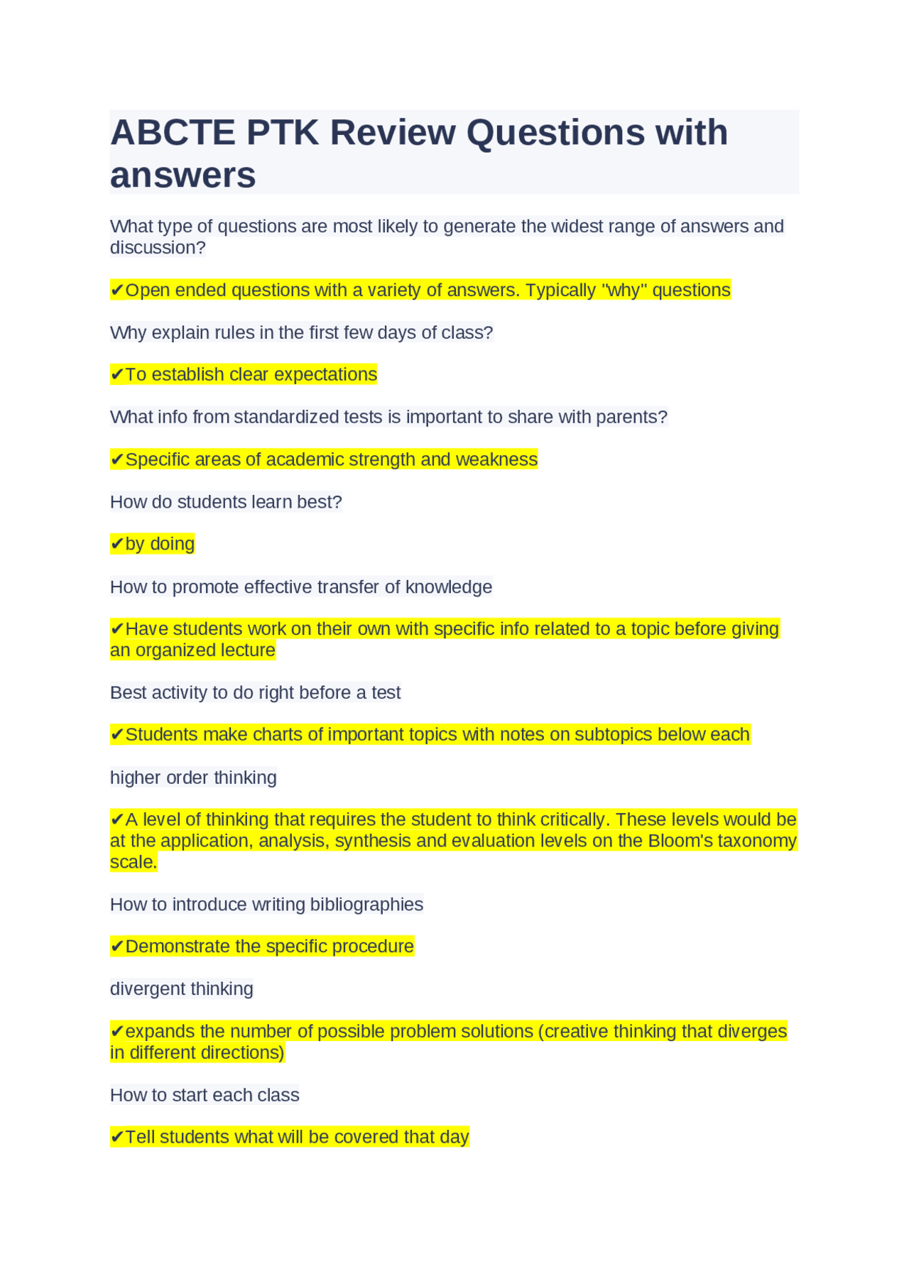 ABCTE PTK Review Questions with answers | Exams Advanced Education ...