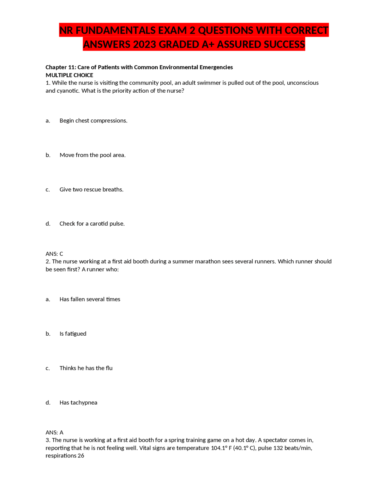 Nr Fundamentals Exam 2 Questions With Correct Answers 2023 Graded A