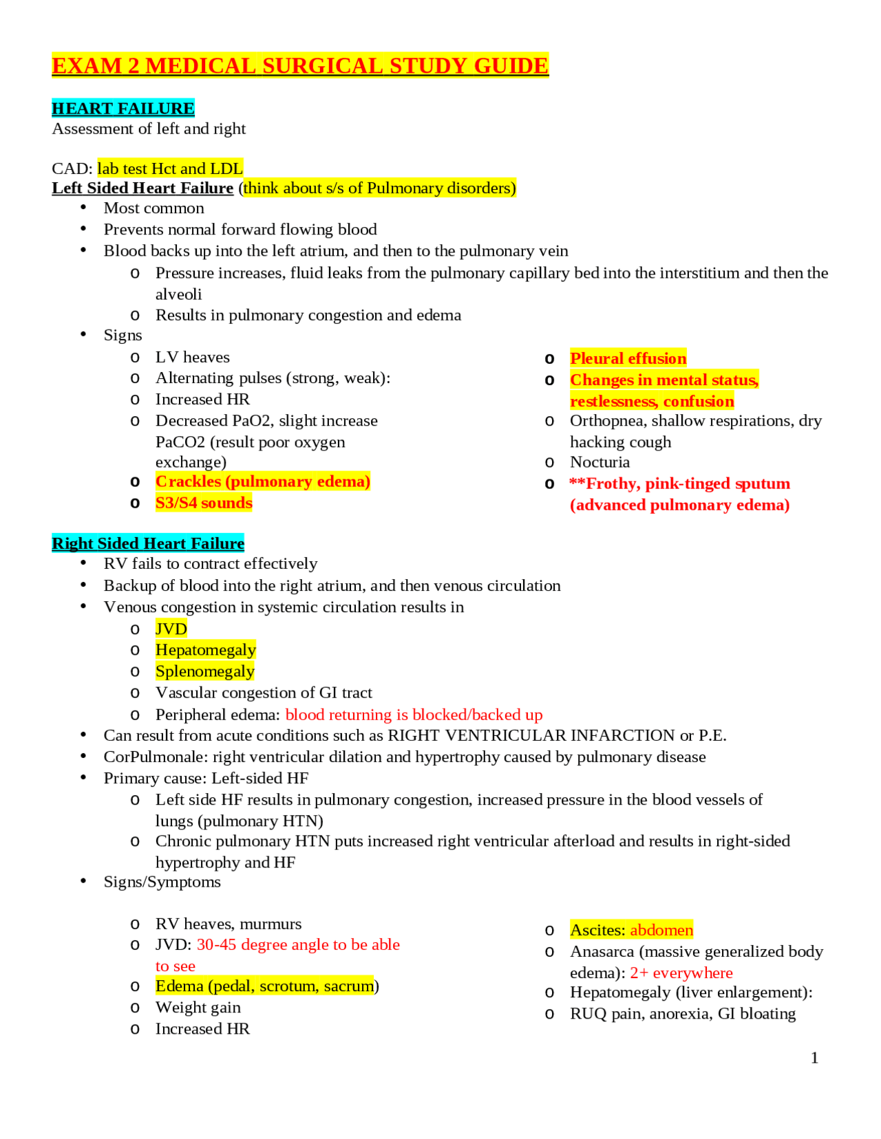 Medical Study Guide: Pulmonary and Cardiovascular Disorders | Exams ...