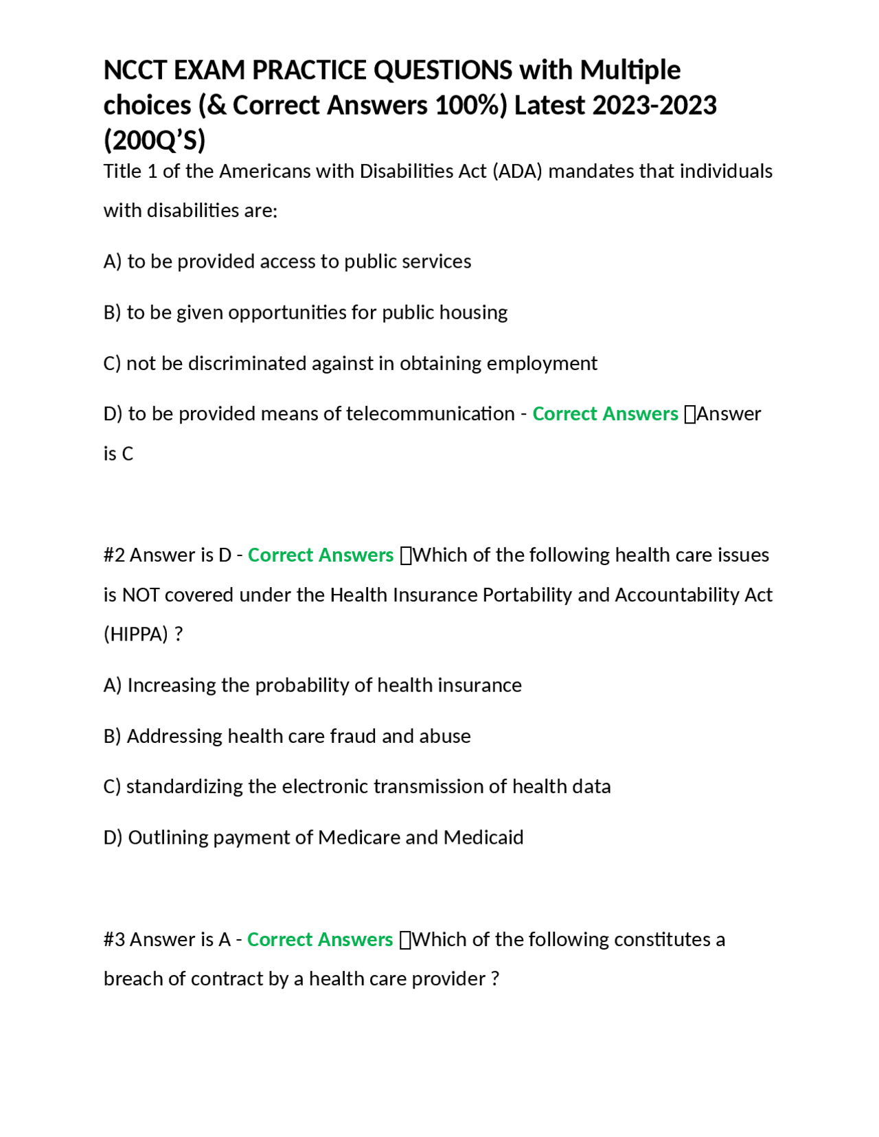 NCCT EXAM PRACTICE QUESTIONS with Multiple choices (& Correct Answers ...