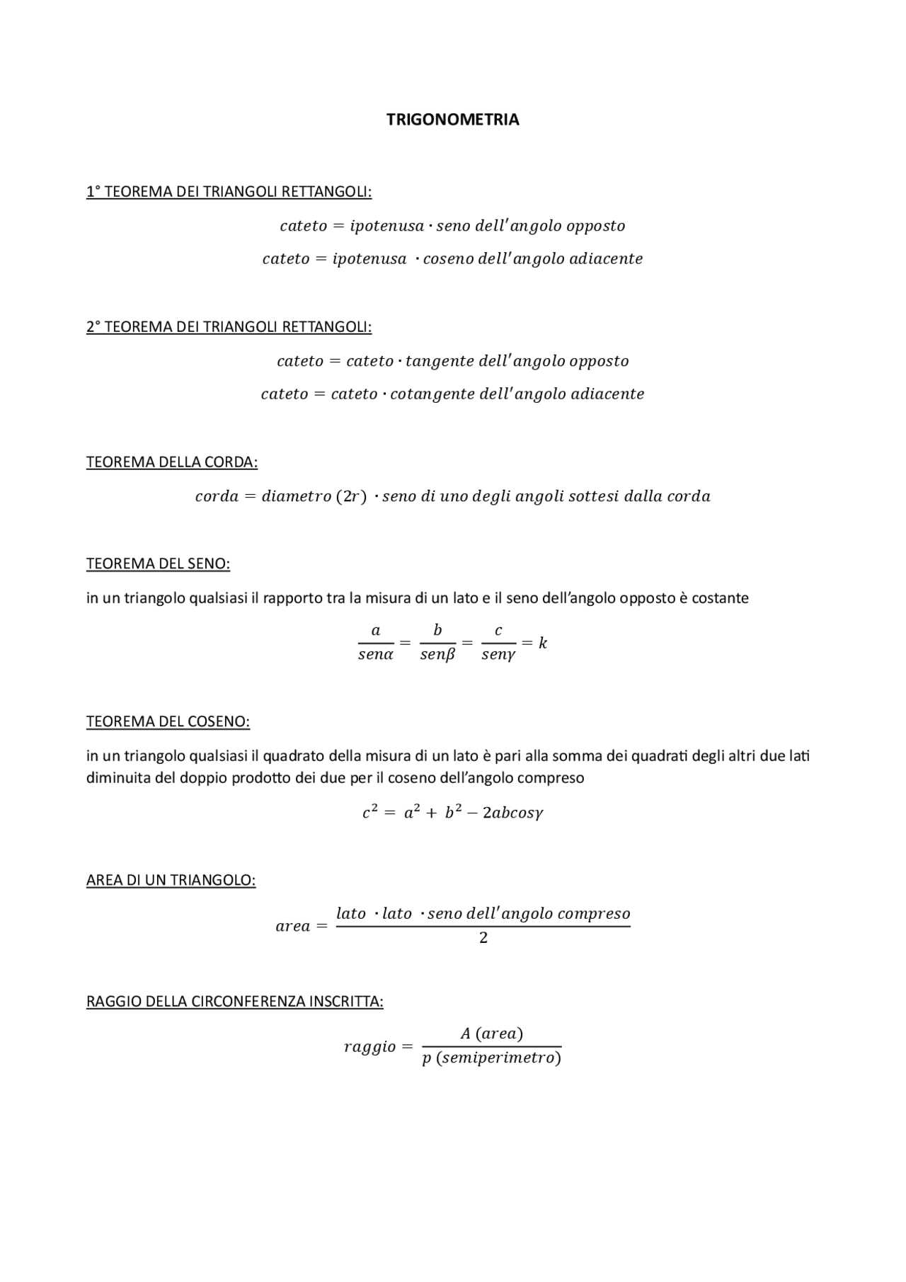 Formule Di Trigonometria Formulari Di Matematica Docsity