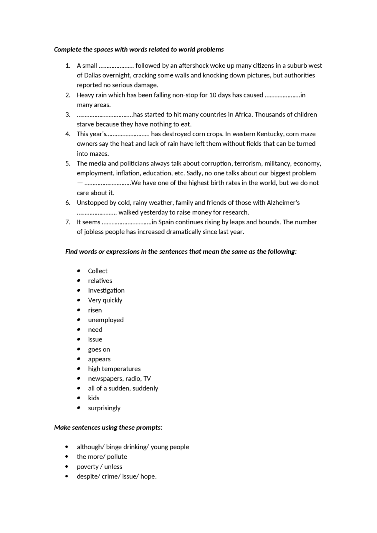 World issues vocabulario | Apuntes de Inglés | Docsity