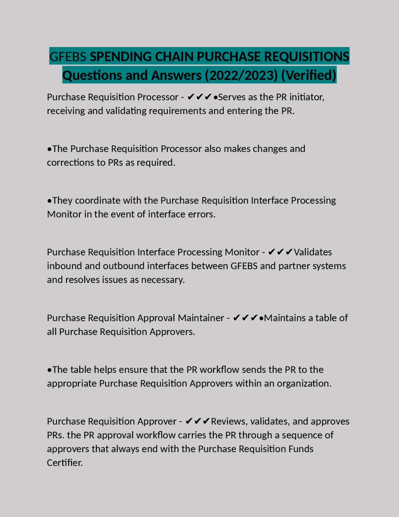 GFEBS SPENDING CHAIN PURCHASE REQUISITIONS Questions and Answers (2022/ ...
