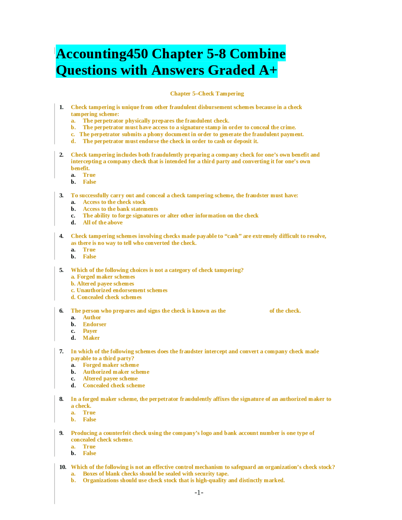 Accounting450 Chapter 5-8 Combine Questions with Answers Graded A+ ...