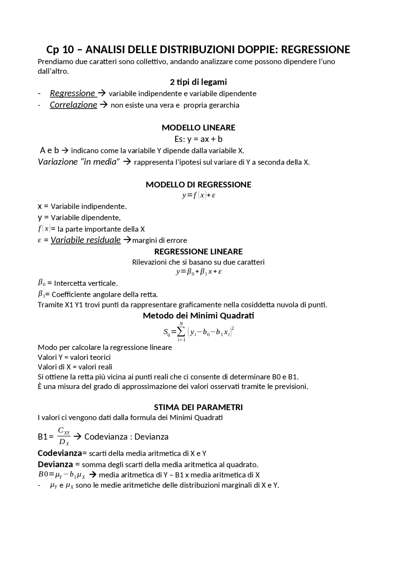 Riassunto completo modulo 2° Statistica Carfagna 1° ANNO SPOSI | Appunti di Statistica | Docsity