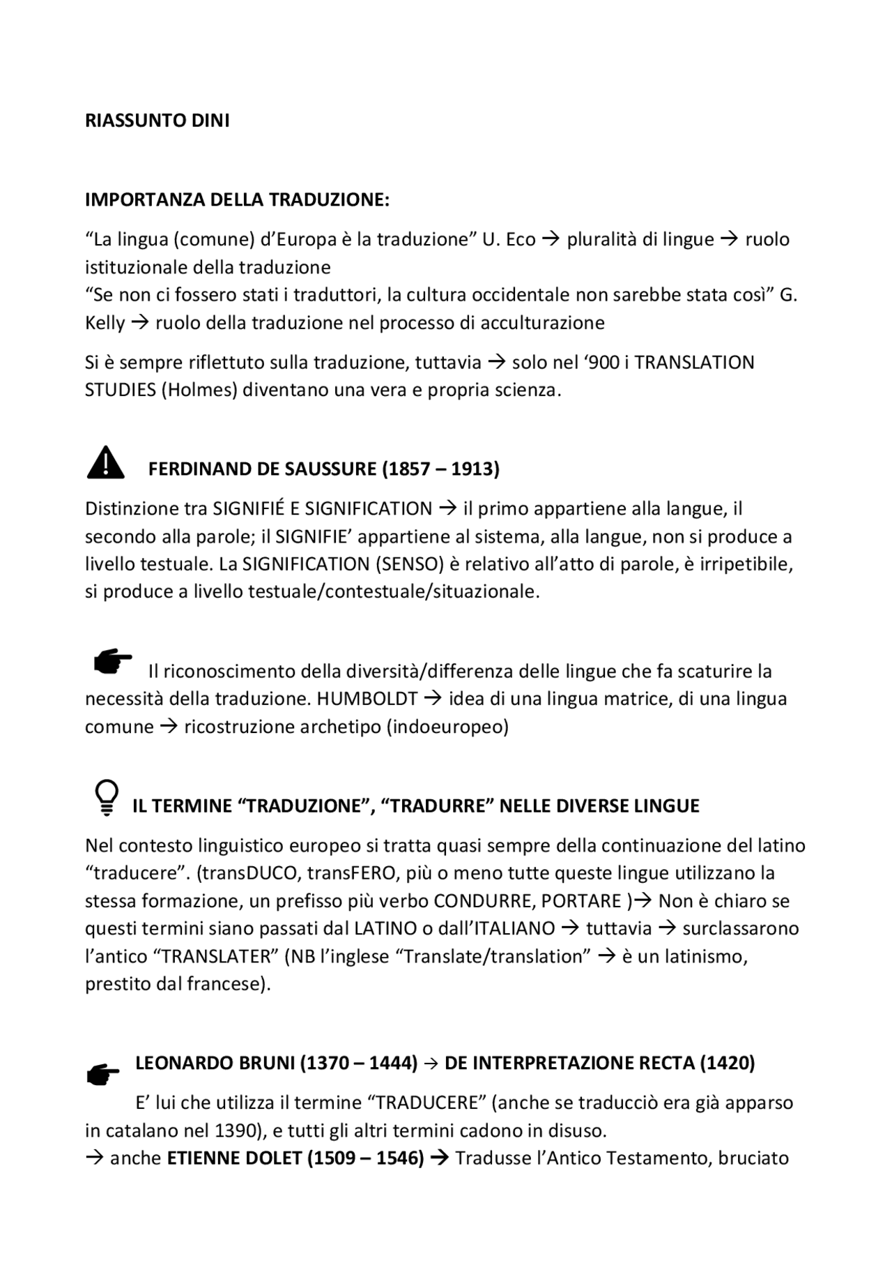 La traduzione: storia, teoria e pratica | Appunti di Storia delle Traduzioni | Docsity