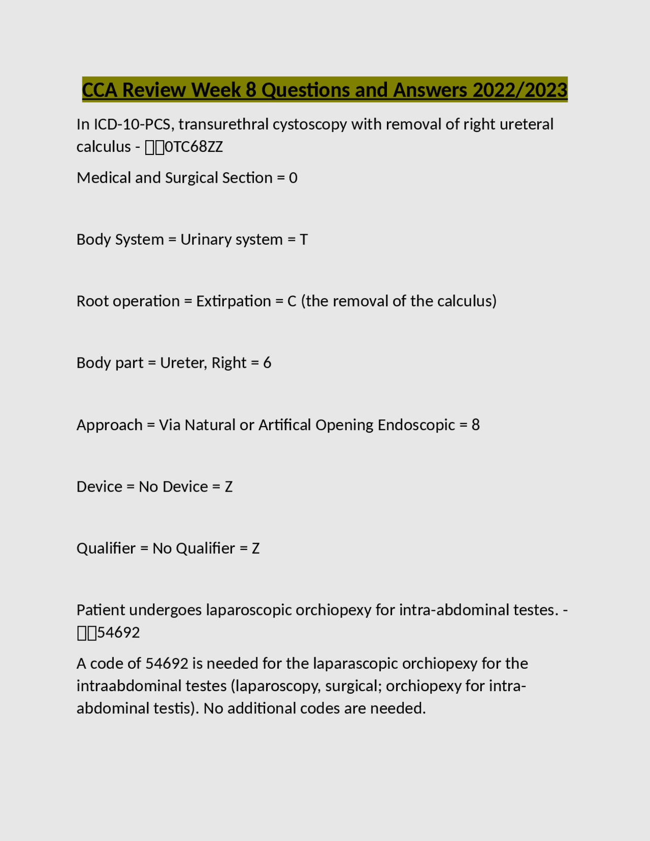 CCA Review Week 8 Questions and Answers 2022/2023 | Exams Nursing | Docsity