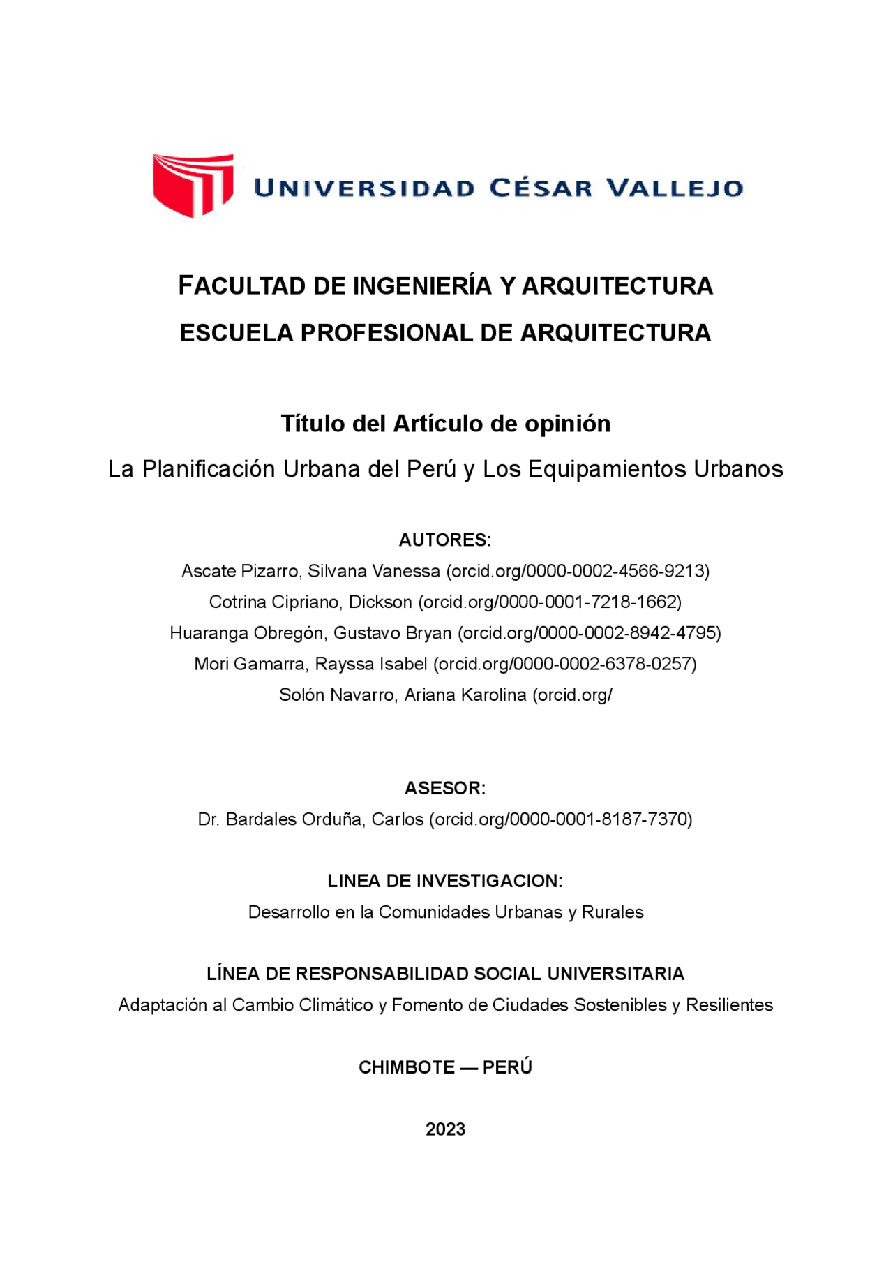 Analisis De Chimbote Resúmenes De Arquitectura Docsity