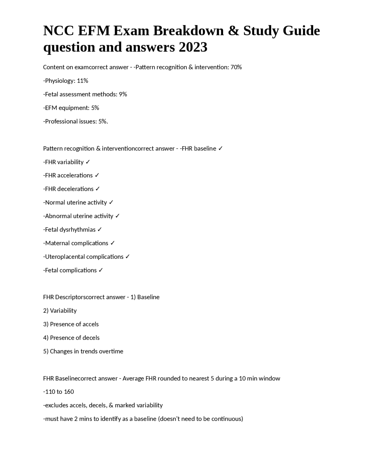 NCC EFM Exam Breakdown & Study Guide | Exams Nursing | Docsity