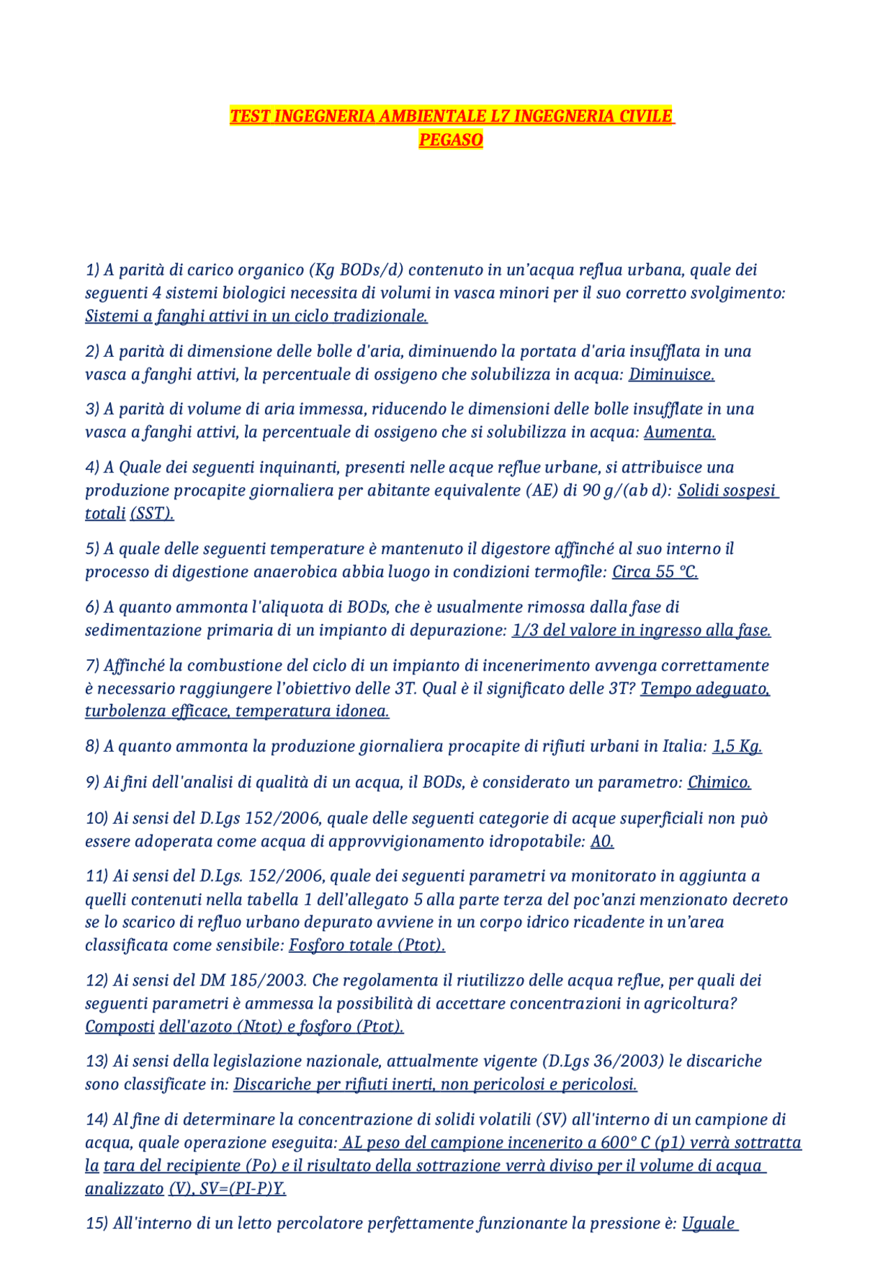INGEGNERIA AMBIENTALE - L7 INGEGNERIA CIVILE | Prove d'esame di ... INGEGNERIA AMBIENTALE - L7 INGEGNERIA CIVILE | Prove d'esame di ...