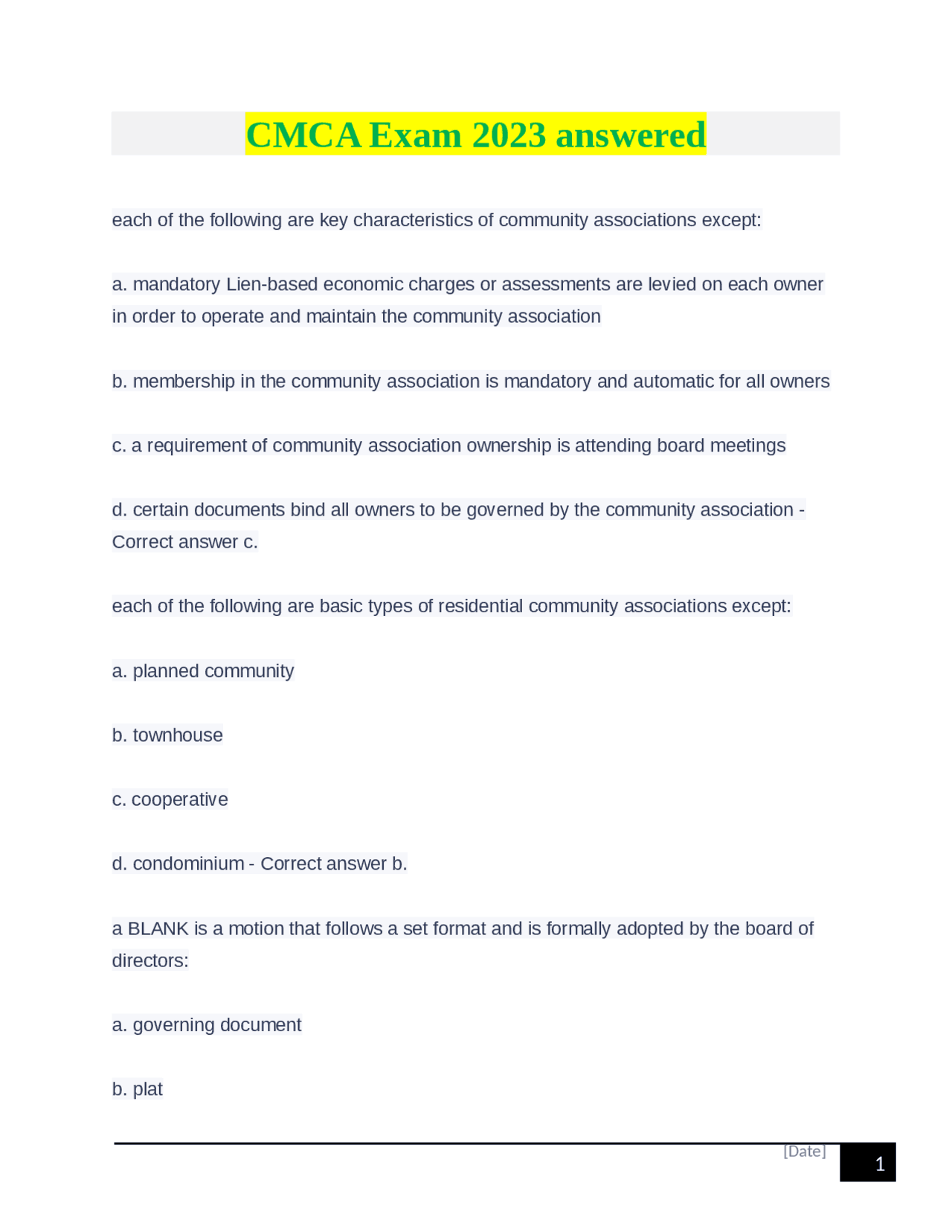 CMCA Exam 2023 answered | Exams Health sciences | Docsity