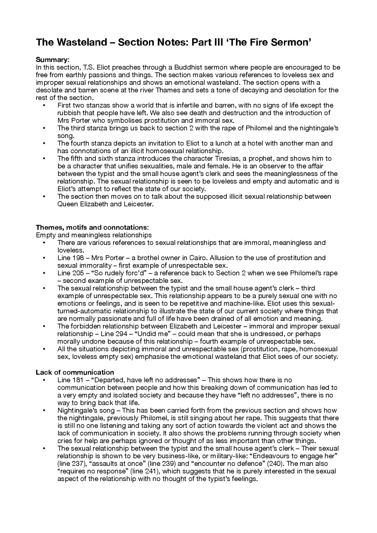 The fire sermon riassunto | Appunti di Inglese | Docsity