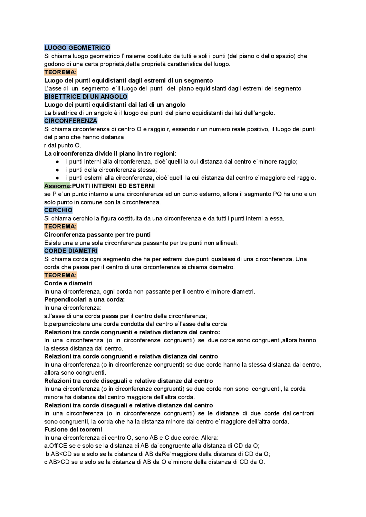 Matematicageometria Euclidea Appunti Di Matematica Docsity