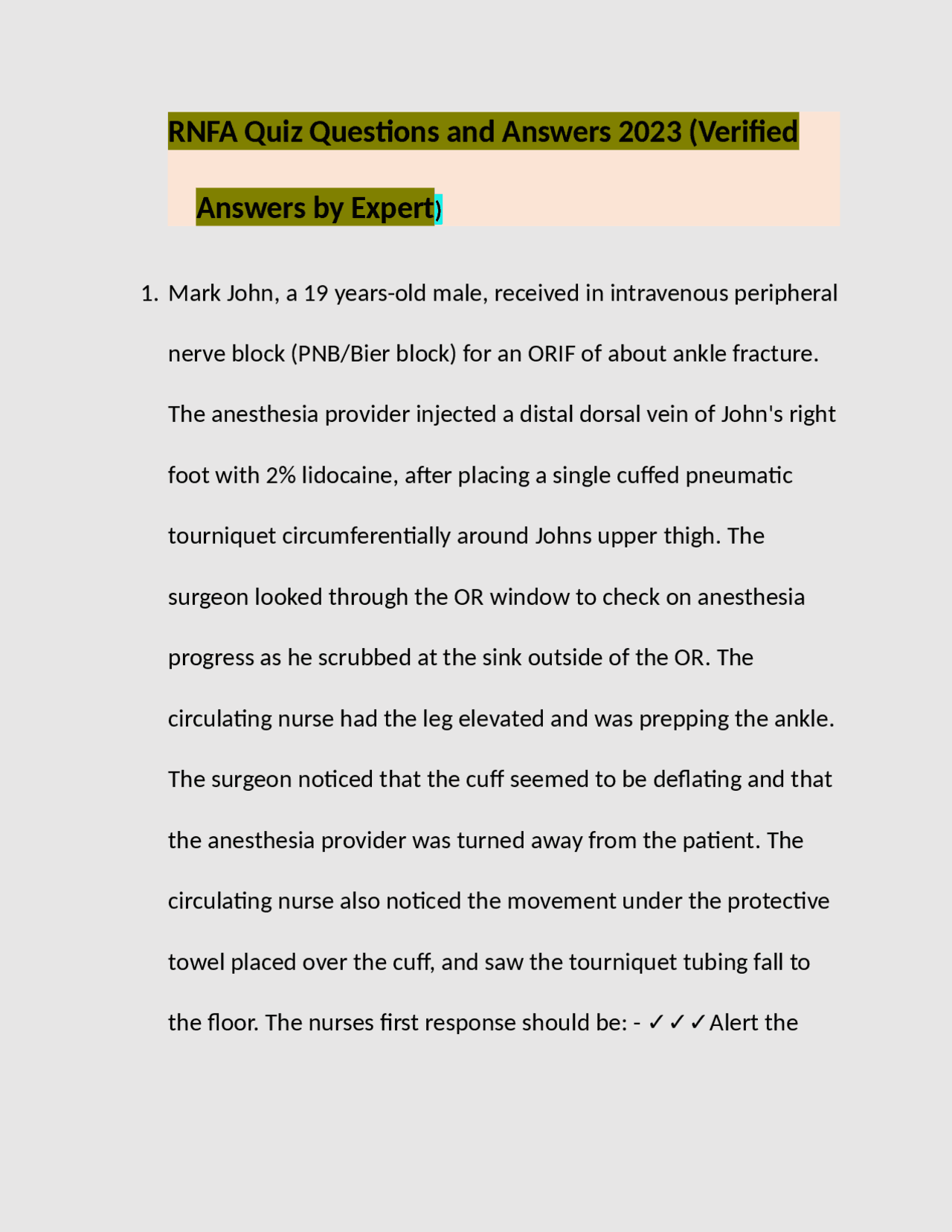 RNFA Final Exam Questions and Answers 2023 (Verified Answers by Expert ...